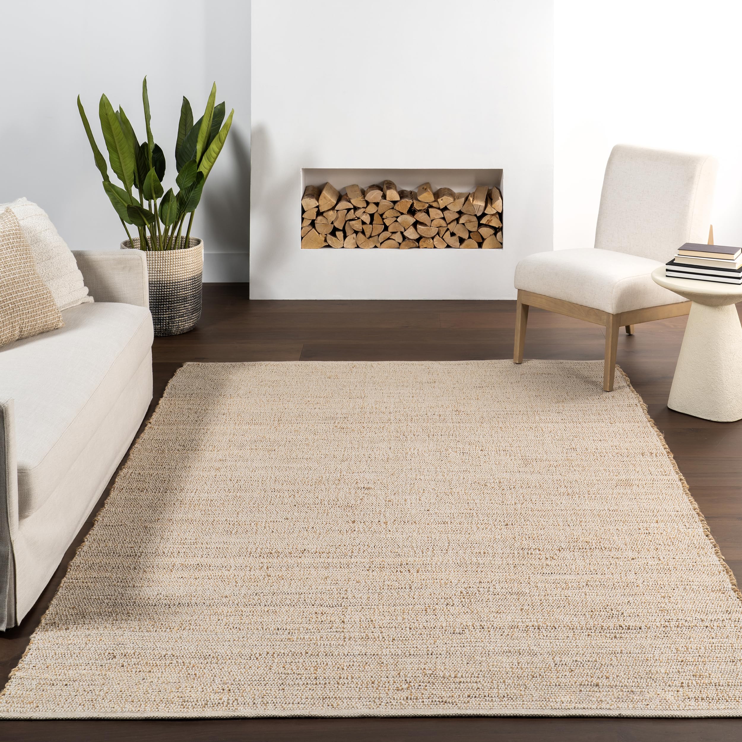 nuLOOM 4x6 Elfriede Jute & Cotton Hand Woven Area Rug, Natural, Solid Rustic Farmhouse Style, Weaved Design, Natural Fiber, For Bedroom, Living Room, Dining Room, Hallway, Office, Entryway