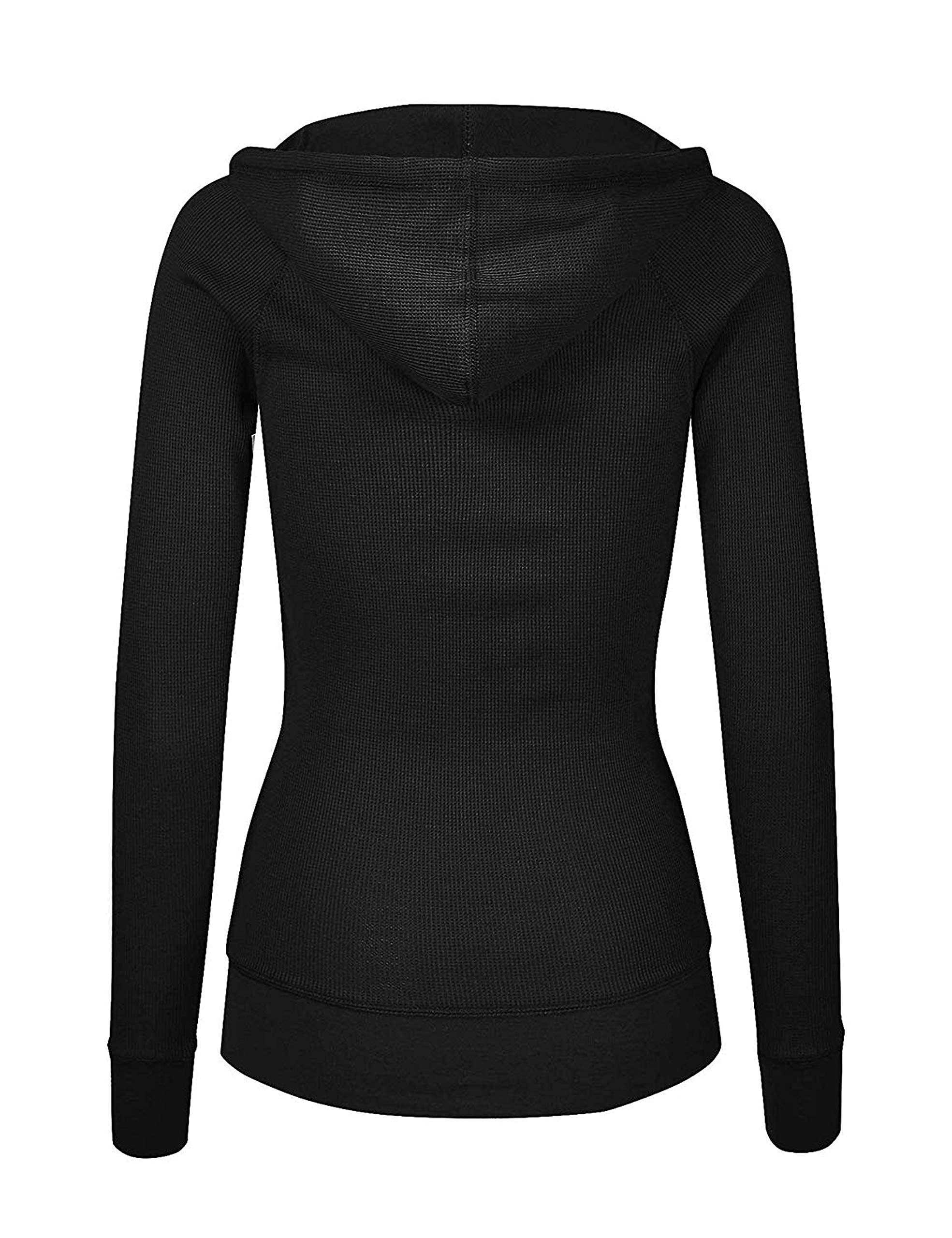 OLLIE ARNES Women's Thermal Long Zip Up Hoodie Jacket Sweatshirt Tops Black L