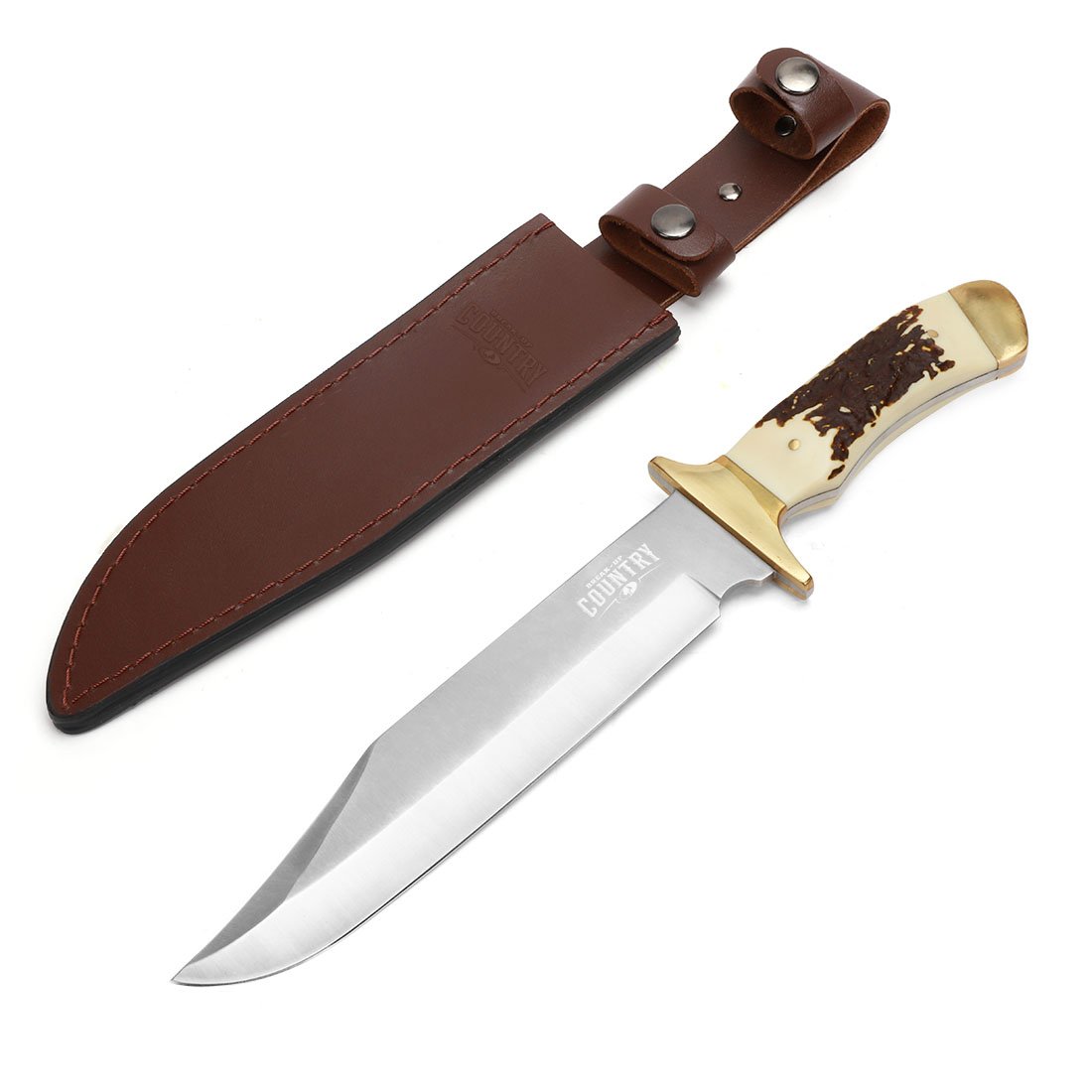 MOSSY OAK 14-inch Bowie Knife Stainless Steel Fixed Blade Full Tang Handle with Leather Sheath