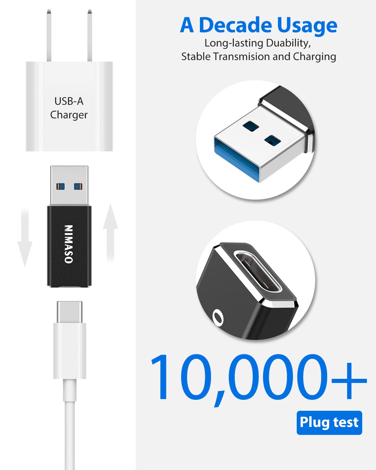 NIMASO USB C to USB 3.0 Adapter, USB C Female to USB Male Adapter, USB C 3.1 Gen 1 Adapter 5Gbps Compatible with iPhone 13 12 11 Pro Max, iPad 2020, Samsung Galaxy S20 S21,Google Pixel,Laptop