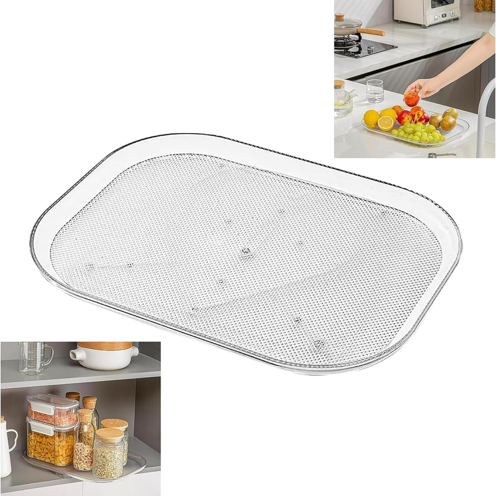 RSFIL Lazy Susan for Refrigerator, Clear Lazy Susan for Cabinet, Square Lazy Susan for Refrigerator, Rectangular Lazy Susan for Refrigerator, Kitchen, Table