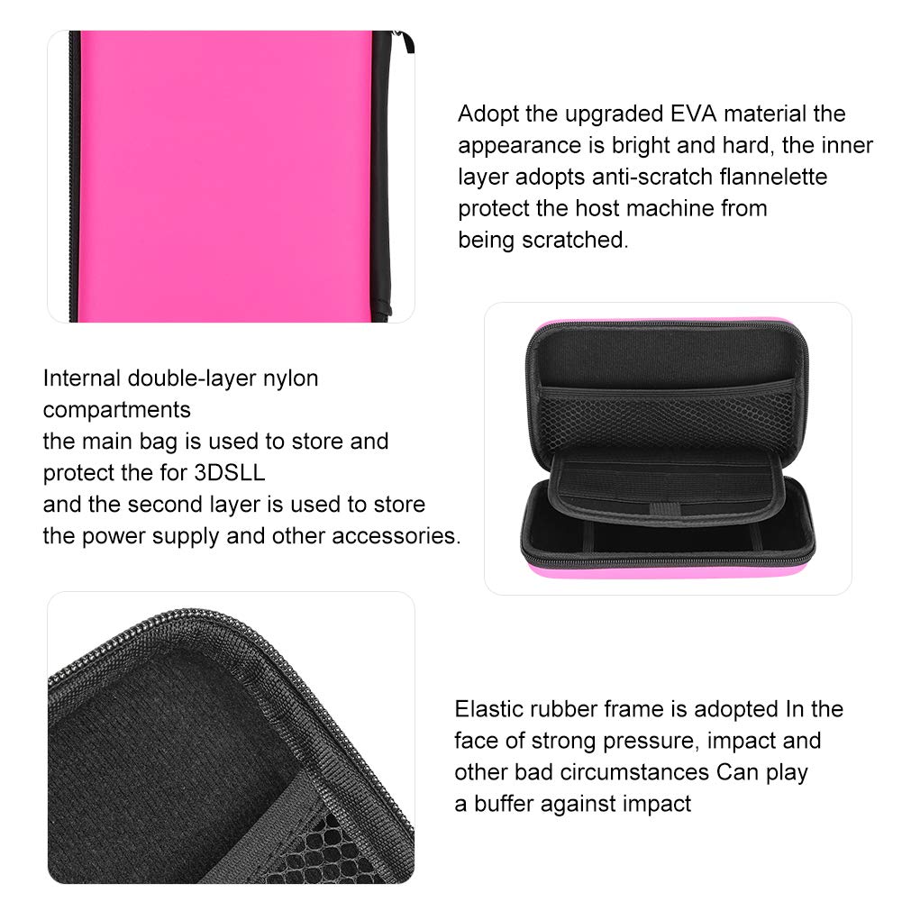 Shanrya Storage Bag Hard Double‑Layer Nylon Compartments Game Consoles Storage Bag for 3DS 3DS LL Office Home(Pink)