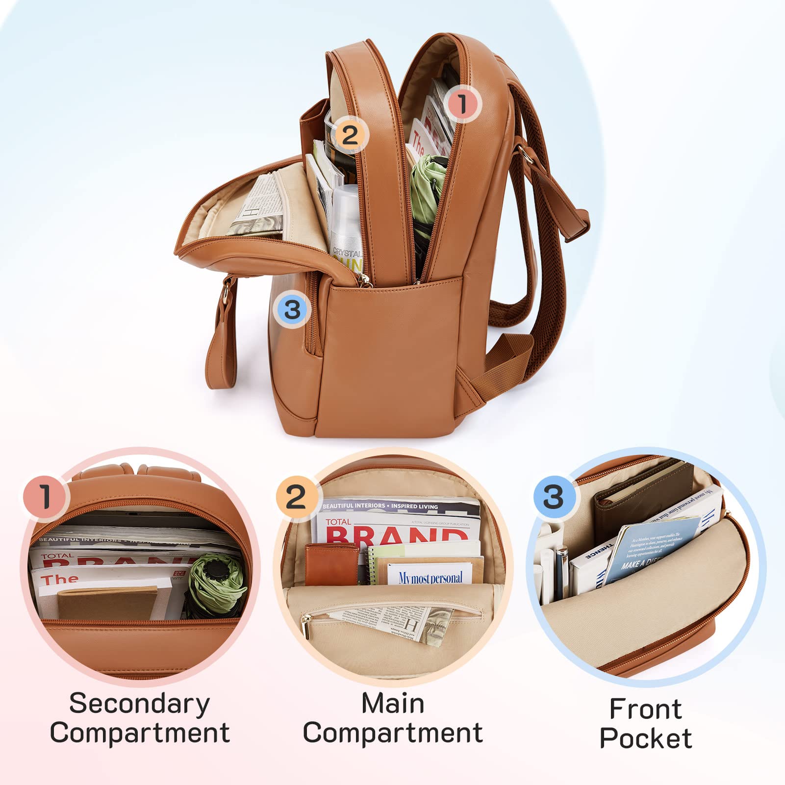 Missnine Women Backpack Purse Double Compartments Leather Backpack Fashion Ladies Daypack Bag for Travel College Work with Tassel