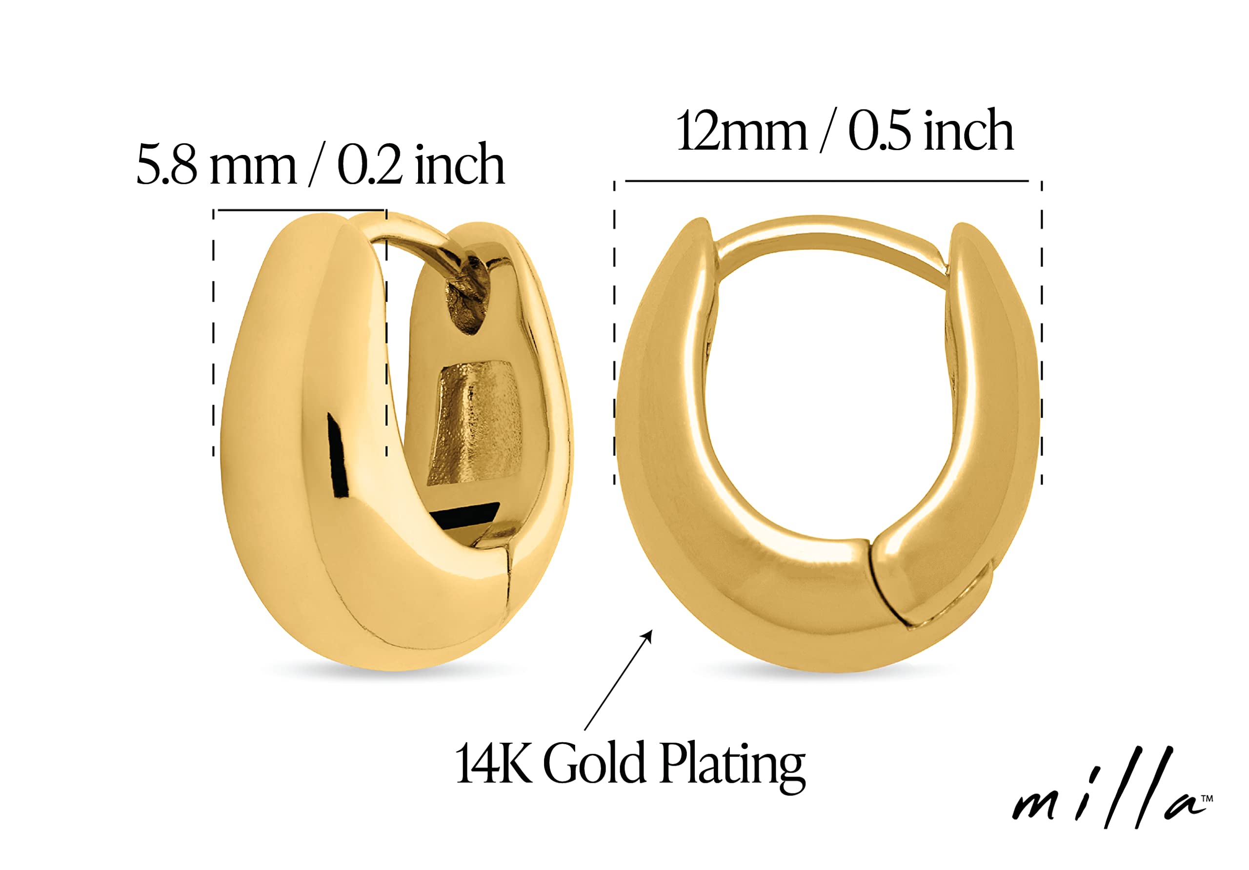 MILLA 14k Gold or Sterling Silver Hypoallergenic Huggie Earrings for Women - Y2K Preppy Lightweight Ear Huggers, 12mm