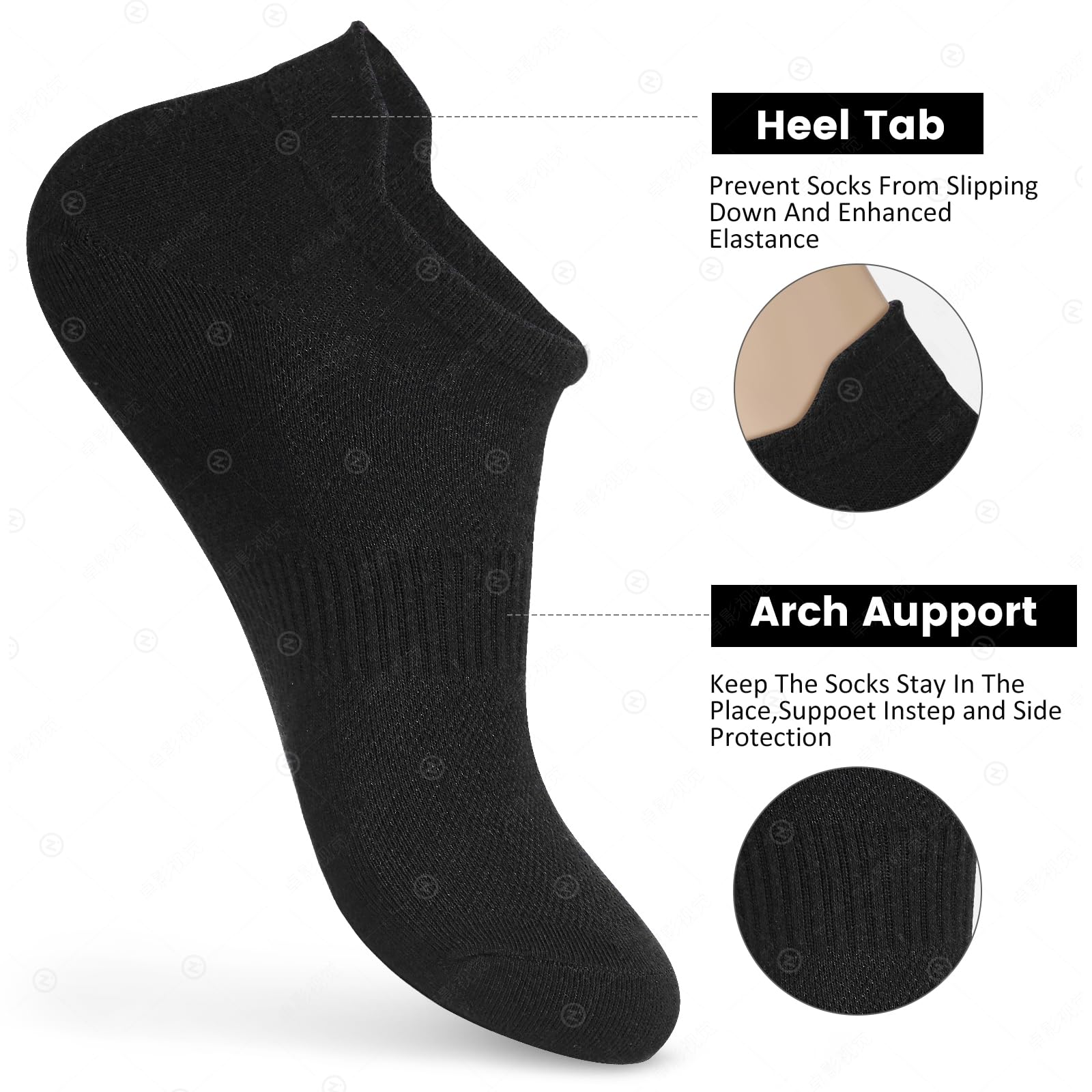 Women's Ankle Cotton Socks - Low Cut Athletic Running Soft Thin No Show White Socks With Tab 6 Pairs