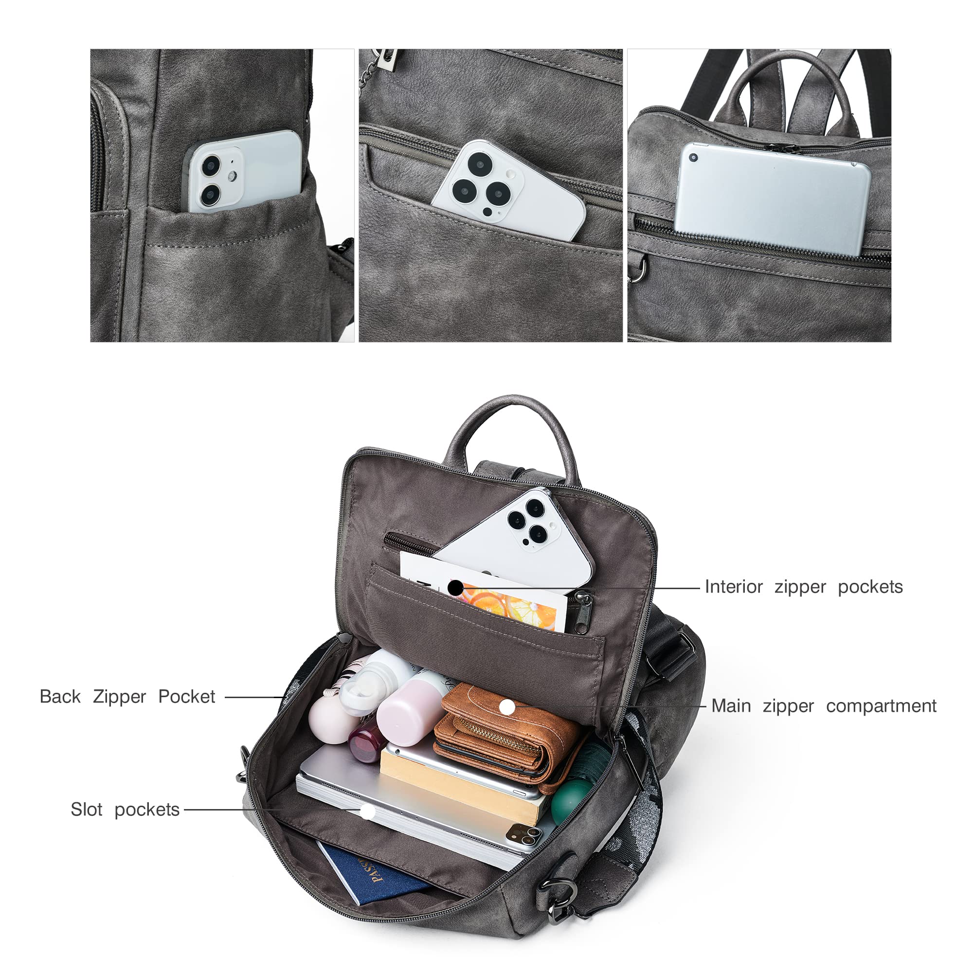 Mroede Leather Backpack Purse for Women Fashion Designer Ladies Shoulder Bags Travel Backpack…