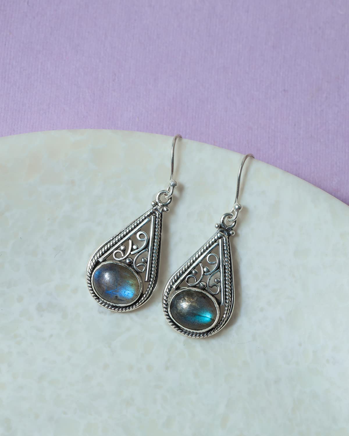 YoTreasure Labradorite Solid 925 Sterling Silver Teardrop Dangle Earrings