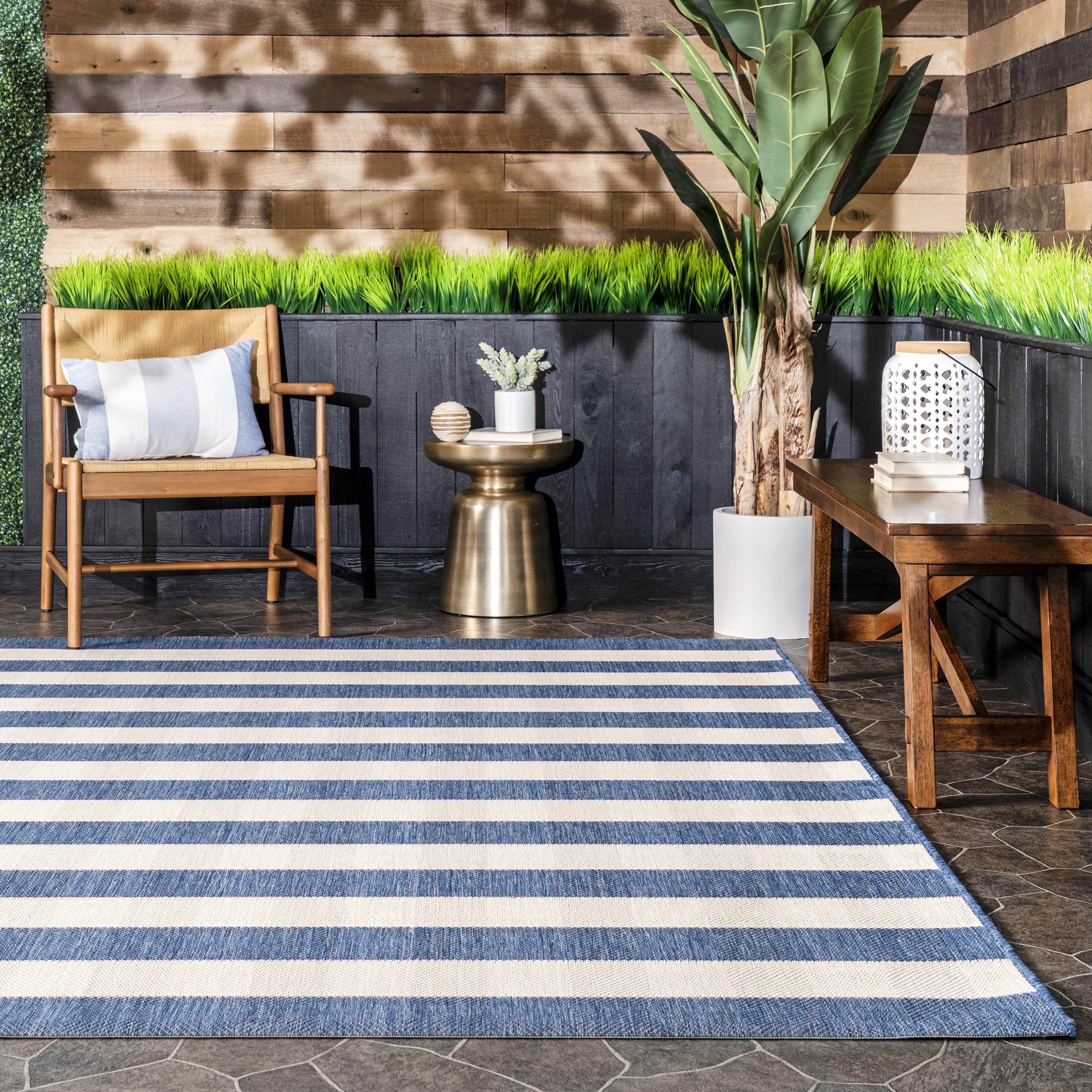 nuLOOM Alexis Striped Indoor/Outdoor Runner Rug, 2' x 8', Blue