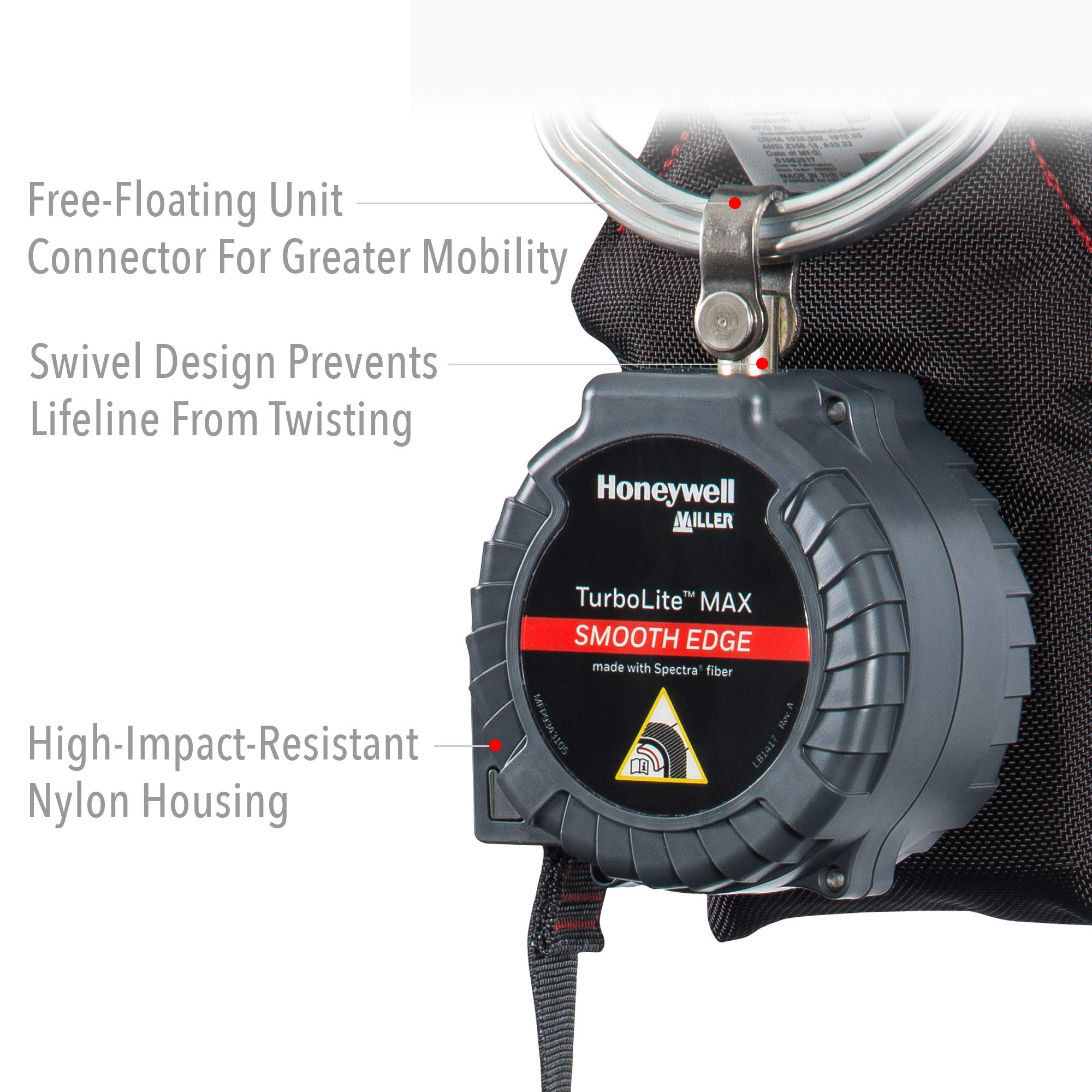 Miller by Honeywell TurboLite Edge MAX Smooth Edge 12-Foot Twin Personal Fall Limiter with Aluminum Locking Rebar Hooks (MFLEW2-12/12FT)