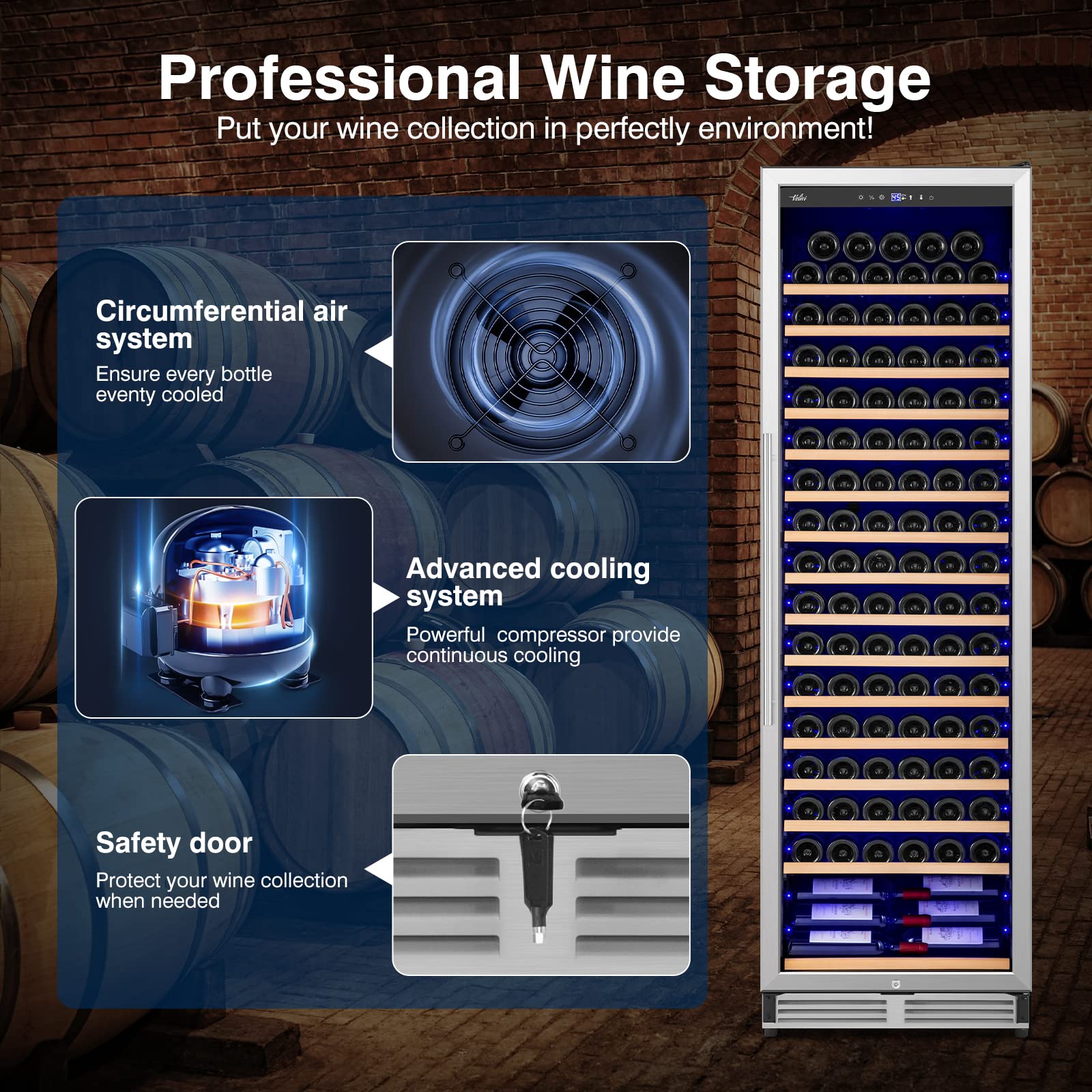 Velieta Upgraded 190 Bottles Wine Cooler Refrigerator,24 Inch Wide Wine Fridge with Professional Temperature Control System, Freestanding or Built-in installation, Quiet Operation