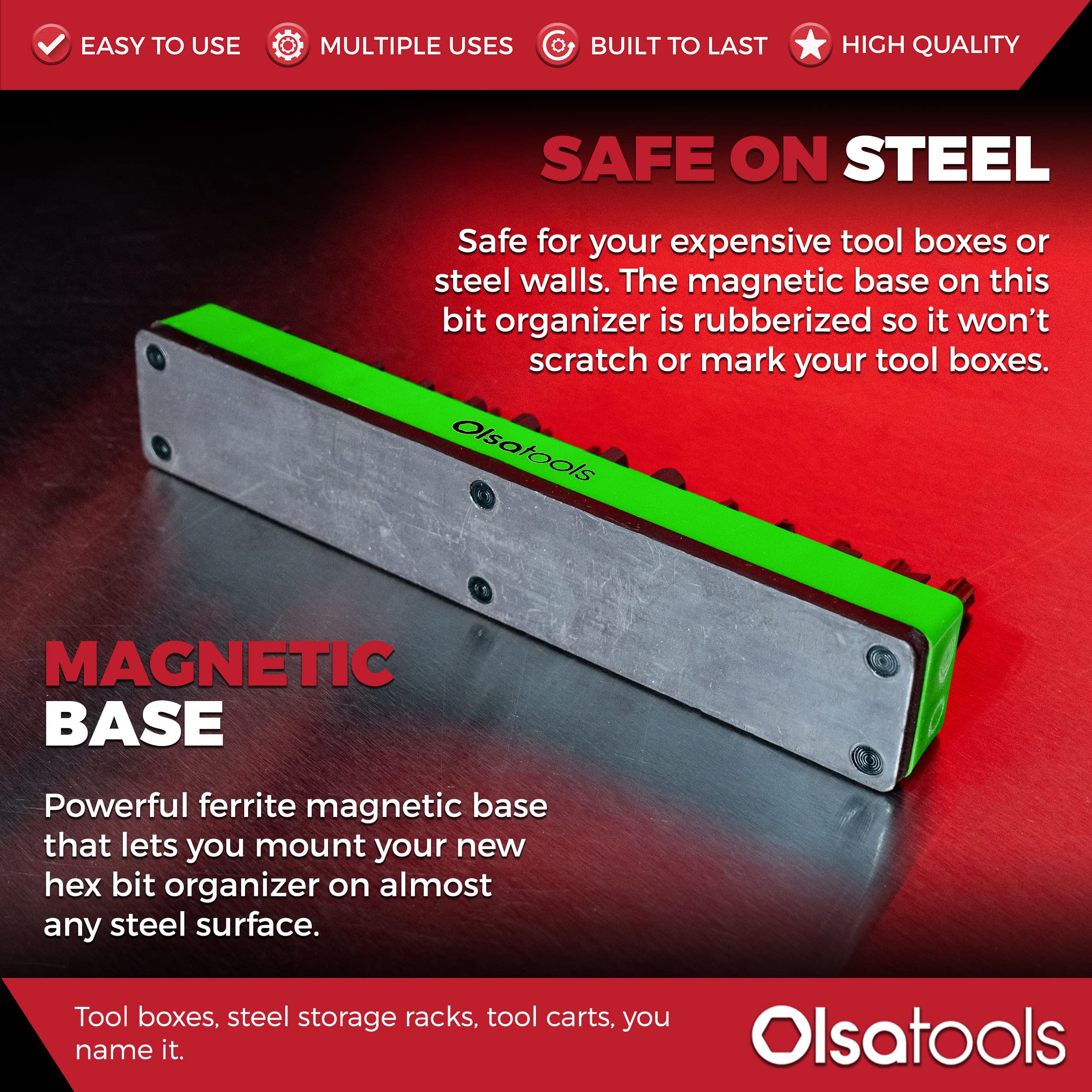 Olsa Tools Hex Bit Organizer with Magnetic Base | Magnetic Hex Bit Organizer for Your Specialty, Drill or Tamper Bits (Green) | Magnetic Bit Holder | Hex Holder | Professional Grade