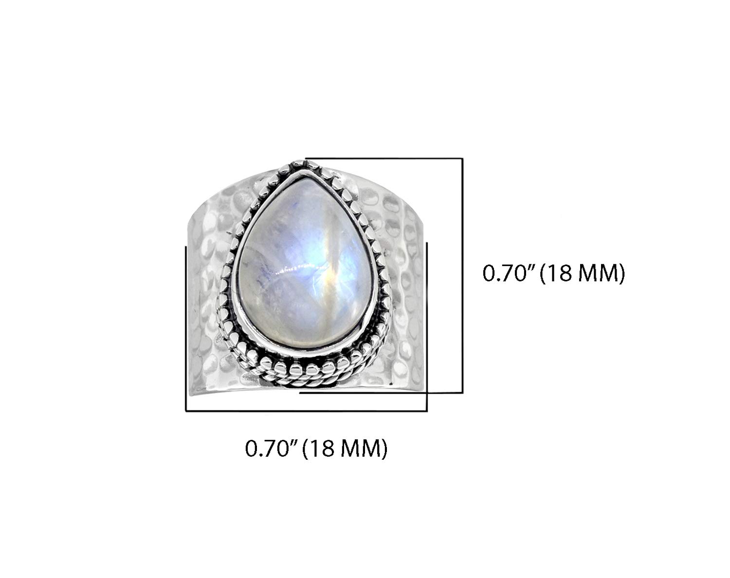 YoTreasure Rainbow Moonstone Solid .925 Sterling Silver Teardrop Ring (5)