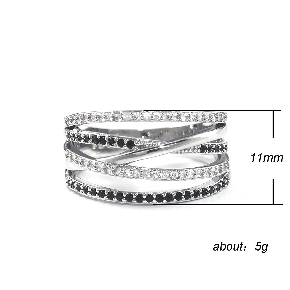SUKKCCNO 925 Sterling Silver Shiny White Gem Ring Cubic Zirconia Rings CZ Diamond Multi Row Ring Eternity Wedding Bridal Jewelry Gifts Women Size 6-10 (10)