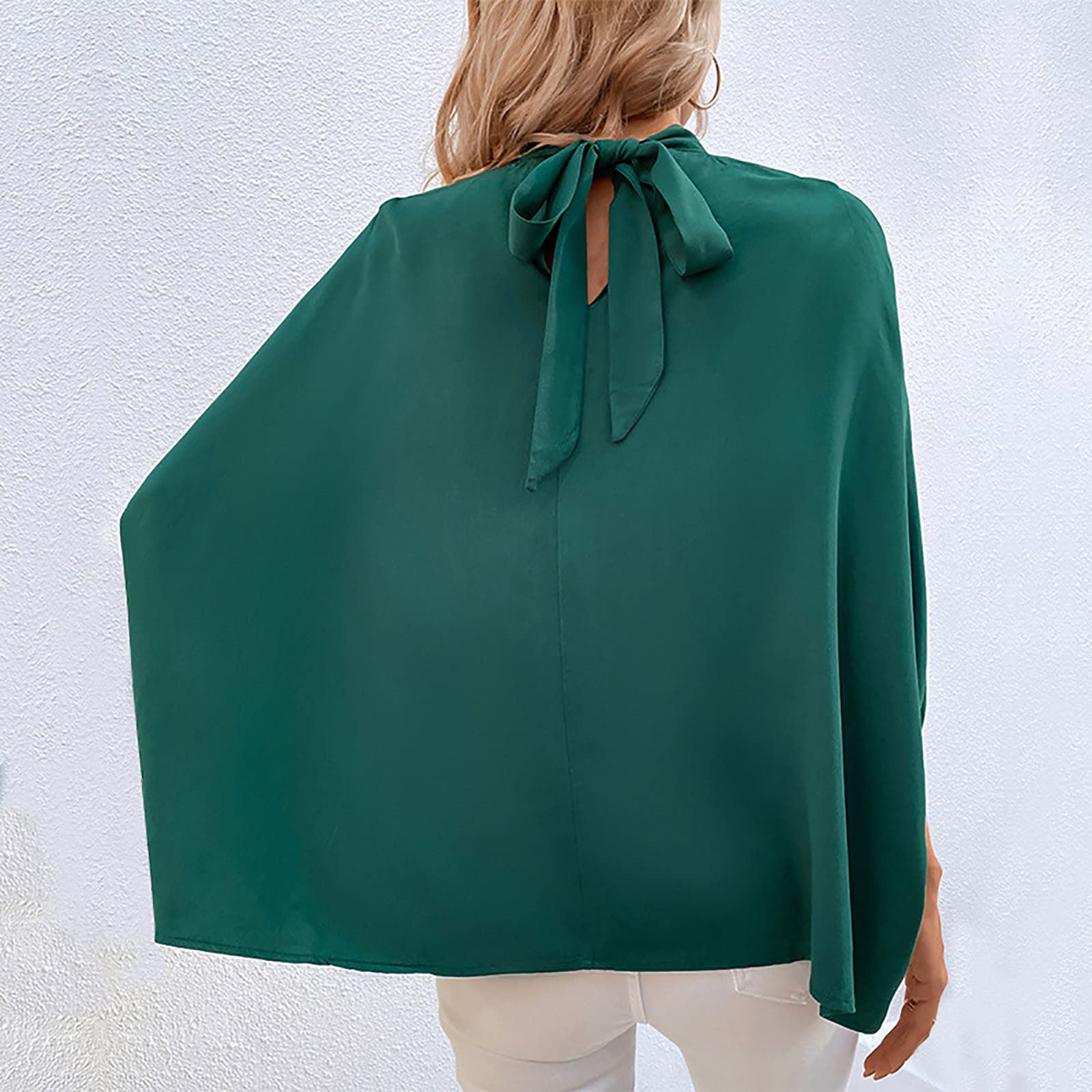 Women's Batwing Short Sleeve Summer Tops, Mock Neck Loose High Low Hem Casual Oversize Blouses Shirts Top, 2023 Spring Oversize Blouses Cape Shirt Chiffon Blouse