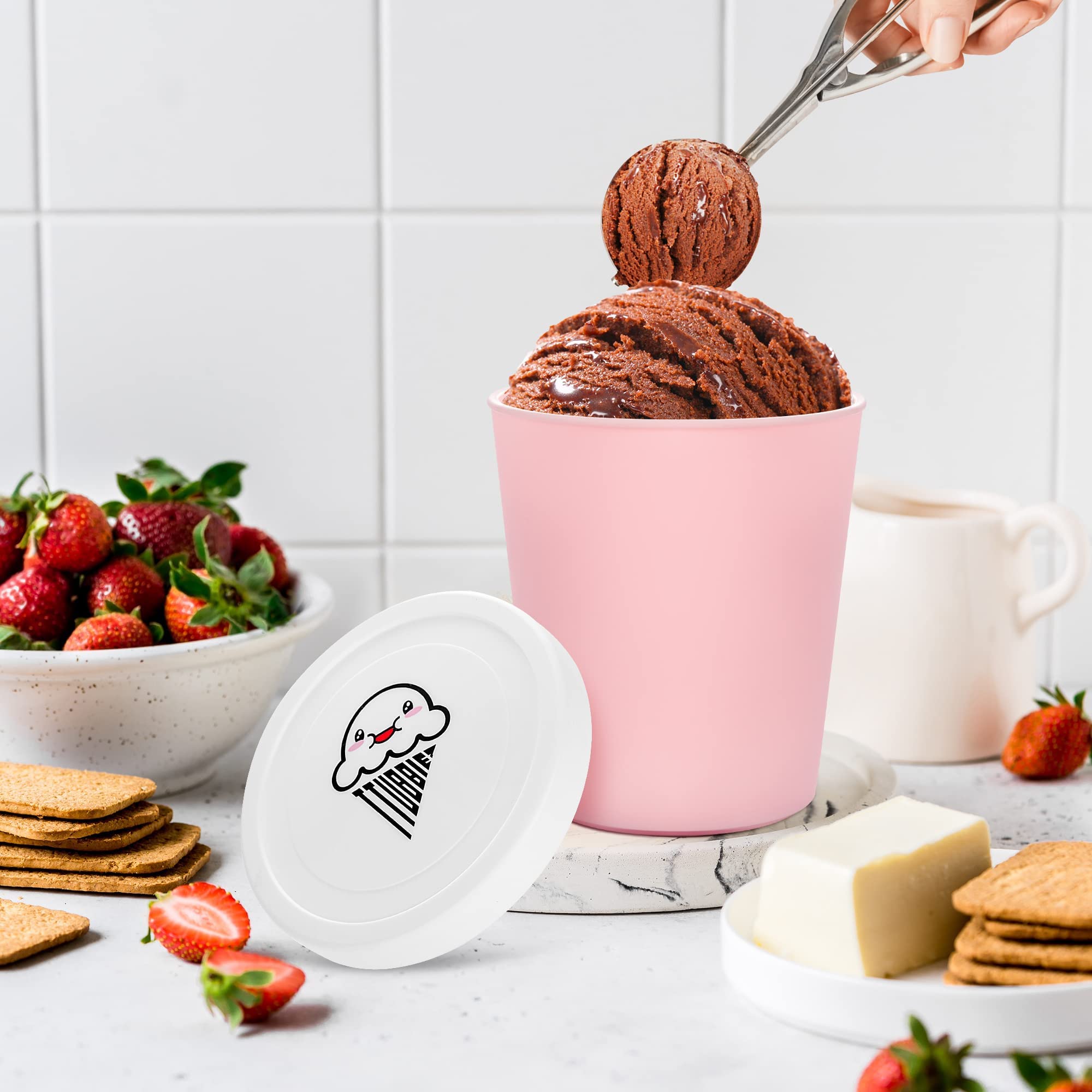 TTUBBIEZ Ice Cream Containers (2 Pack - 1 Quart Each), Ice Cream Containers for Homemade Ice Cream, Ice Cream Storage Containers for Freezer, 1 Quart Freezer Containers for Ice Cream Storage - Pink