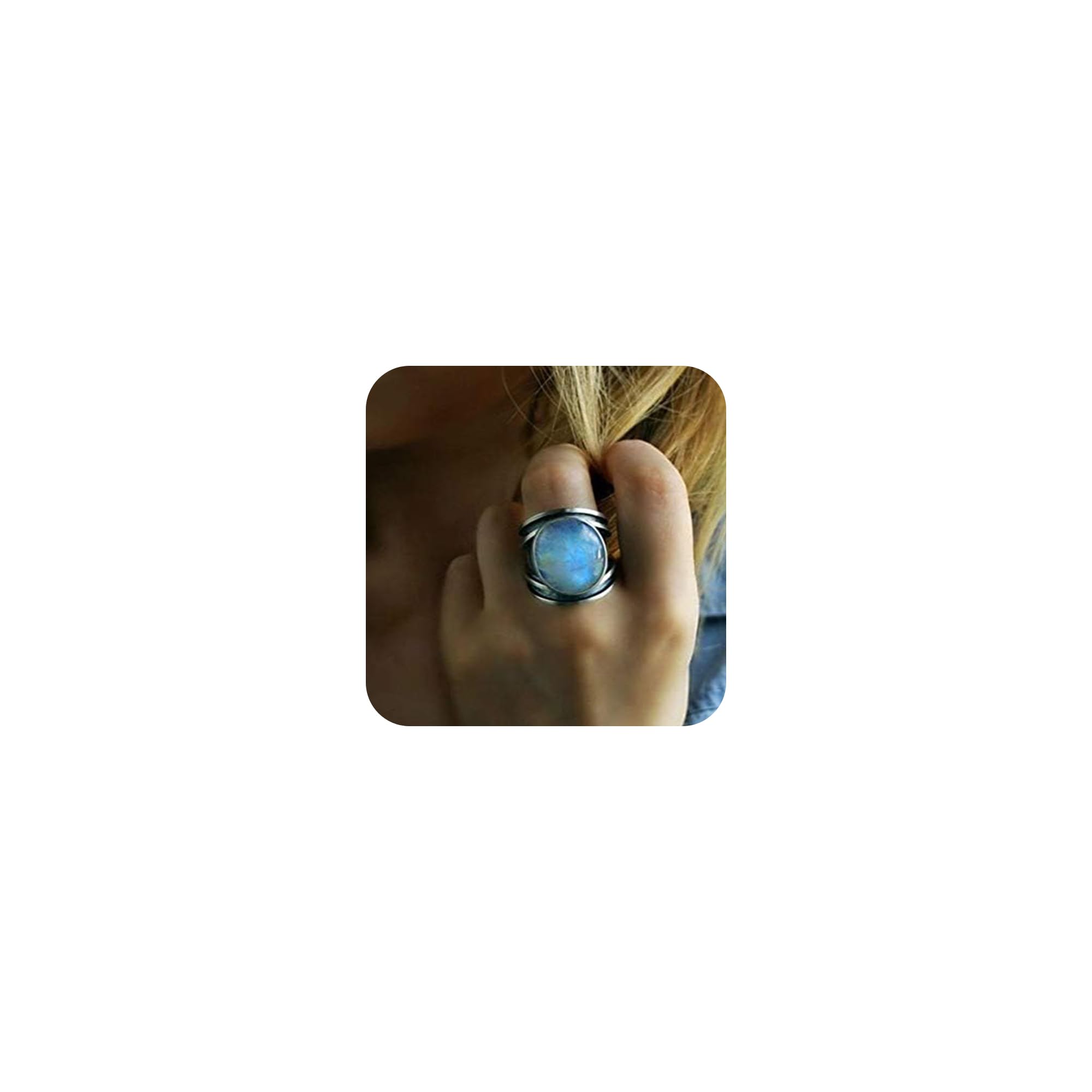 SUKKCCNO 925 Sterling Silver Moon Moonstone Solitaire Ring for Women Gemstone Boho Jewelry Natural Moonstone Victorian Style (8)
