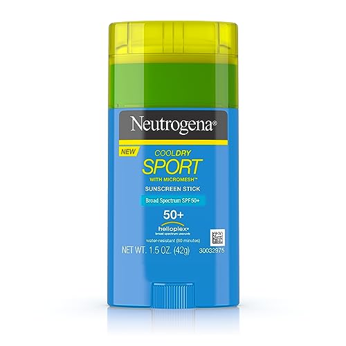 Neutrogena CoolDry Sport Sunscreen Stick with Broad Spectrum SPF 50+ UVA/UVB Protection, Sweat- & Water-Resistant Sunscreen Stick for Face & Body, Oil- & PABA-Free Formula, 1.5 oz (Pack of 3)
