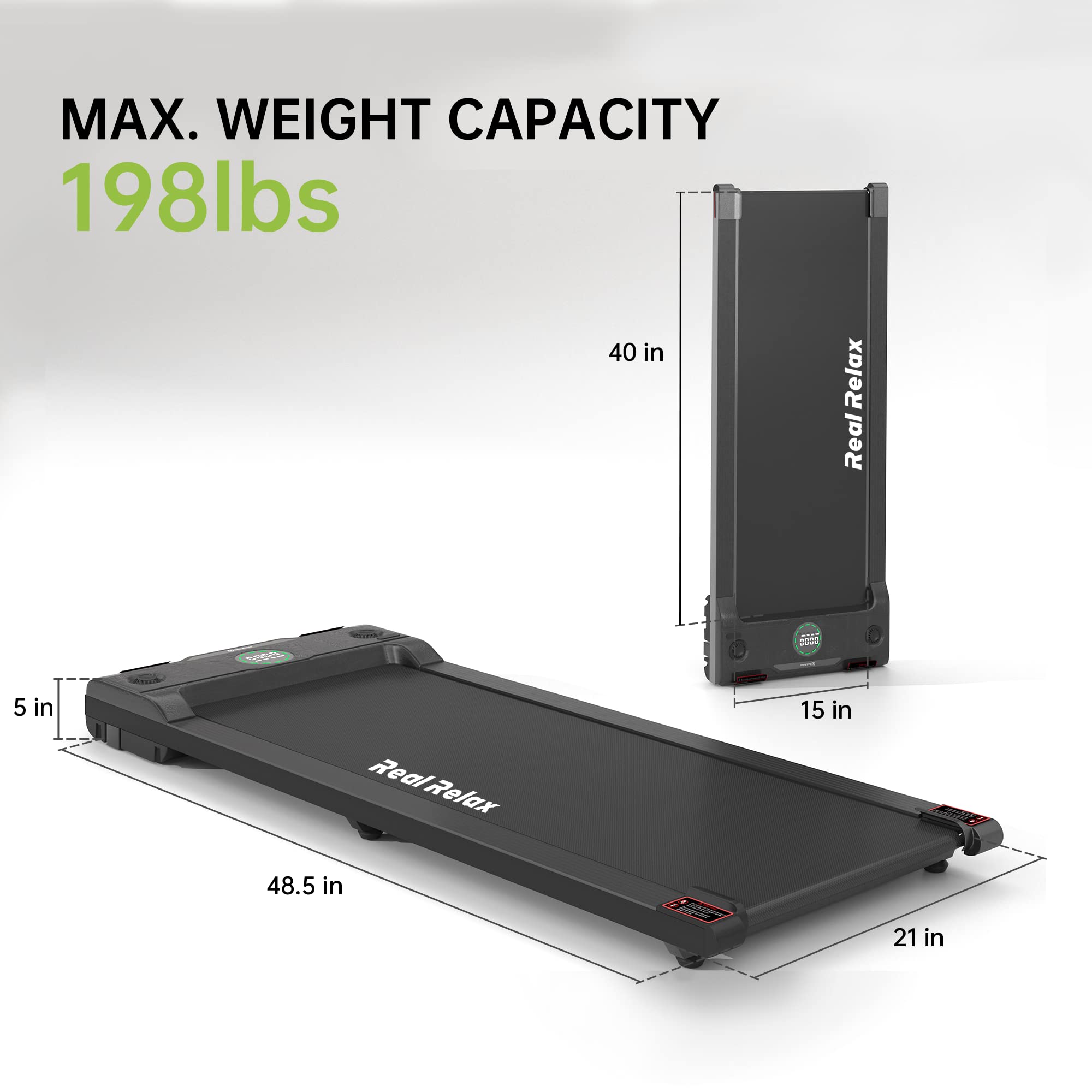 Real Relax Under Desk Treadmill, Portable, Slim Walking Pad Space Saving Motorized Treadmill for Home Office Workout, No Installation Required