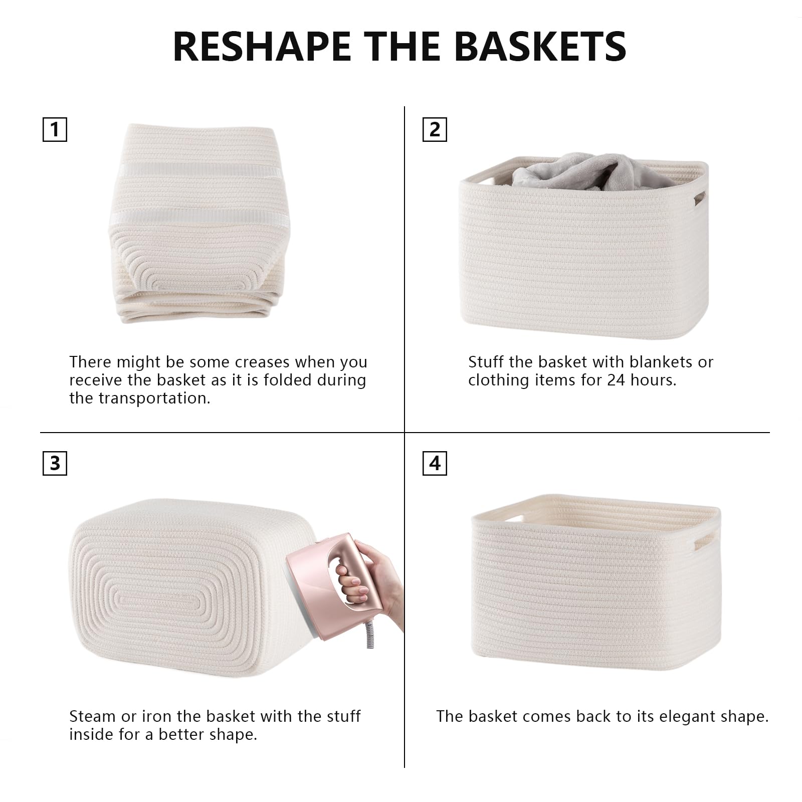 SIXDOVE 4 Pack Shelf Baskets for Organizing Home - Perfect for Toys, Books, and Clothes, Versatile Woven Storage Baskets with Handles, Cube Storage Bins, 12.7''L x9''W x7.8''H, White