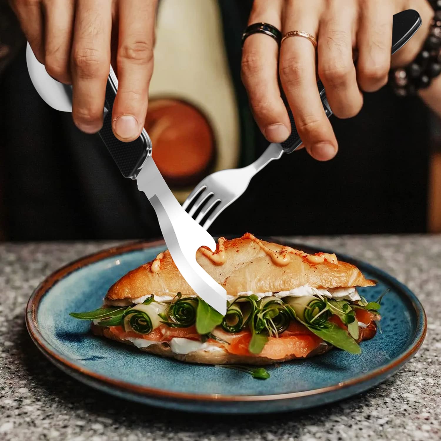 UMEINAC TECH Camping Utensils, 4 in 1 Travel Utensil Set Camping Fork Spoon Knife Set Camp Backpacking Utensils Folding Cutlery Set for Camping Hiking