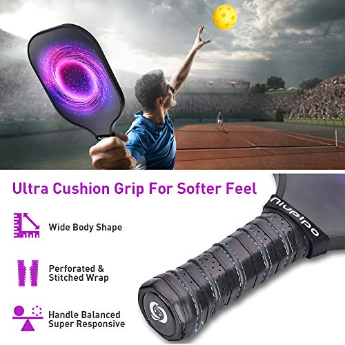 niupipo Pickleball Paddle, USAPA Approved Pickleball Paddle with Fiberglass Surface, Protective Cover, Ultra Cushion, Polypropylene Honeycomb Core, 4.5-Inch Grip, 8.2 Ounces, Purple