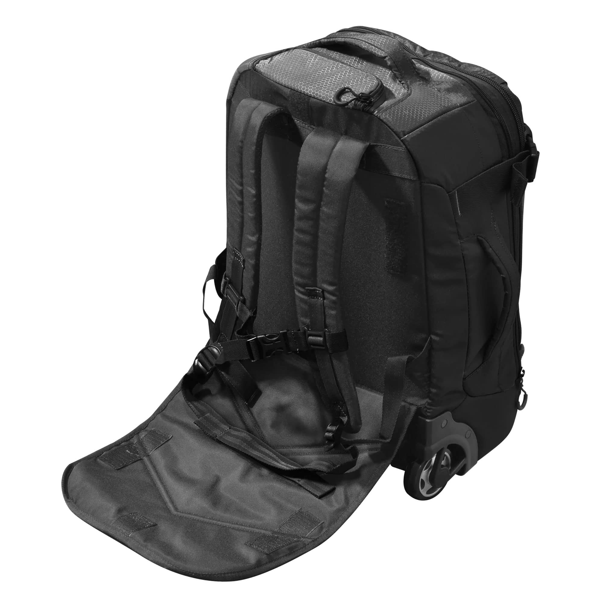 Olympia USA Cascade 20" Outdoor Rolling Backpack Carry On Travel Bag with Hideaway Straps and Comfort Grip Handles, Black