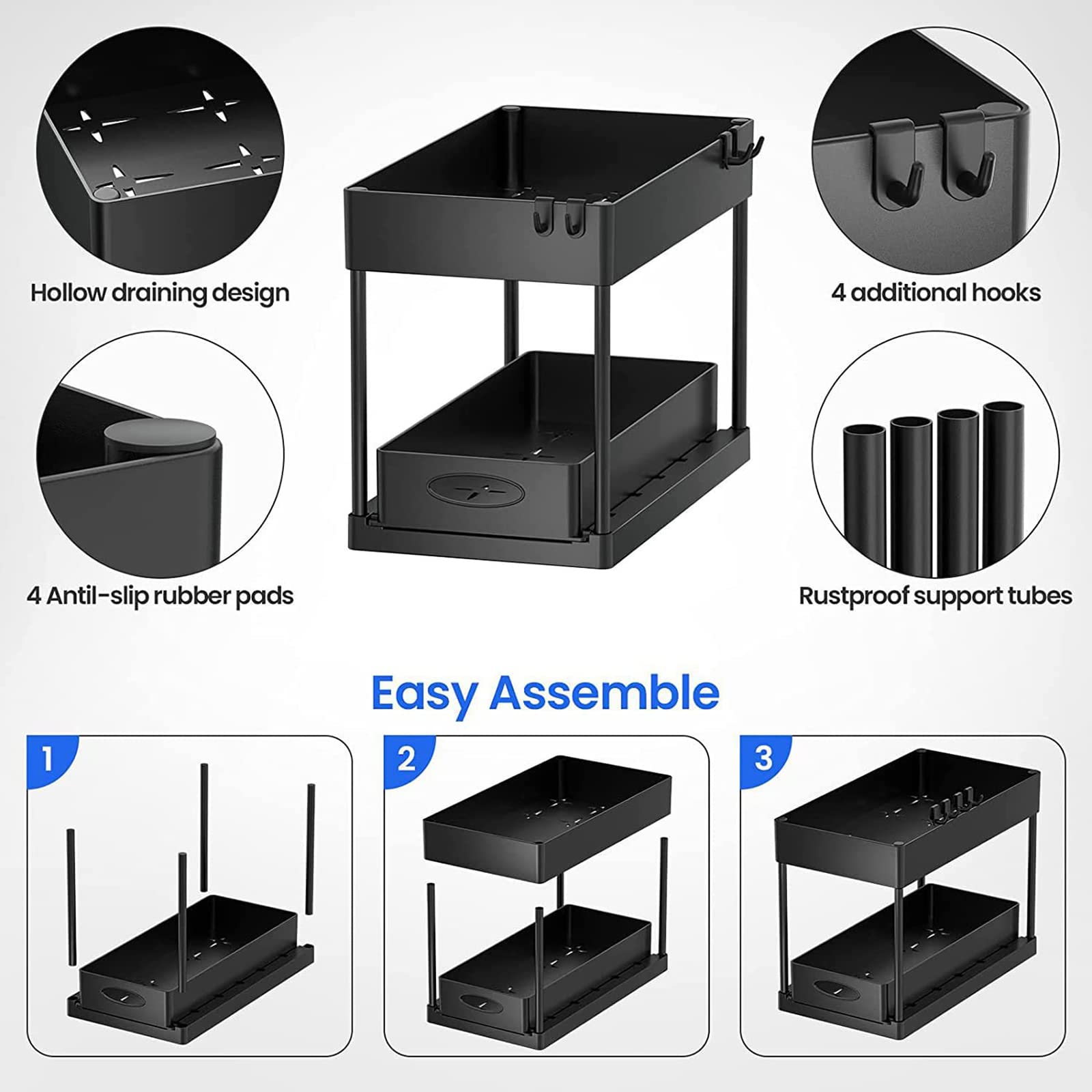 Under Sink Organizers and Storage 2 Tier Multi-purpose Sliding Under Cabinet Organizers and Storage Bathroom Cabinet Organizer Under Cabinet Basket