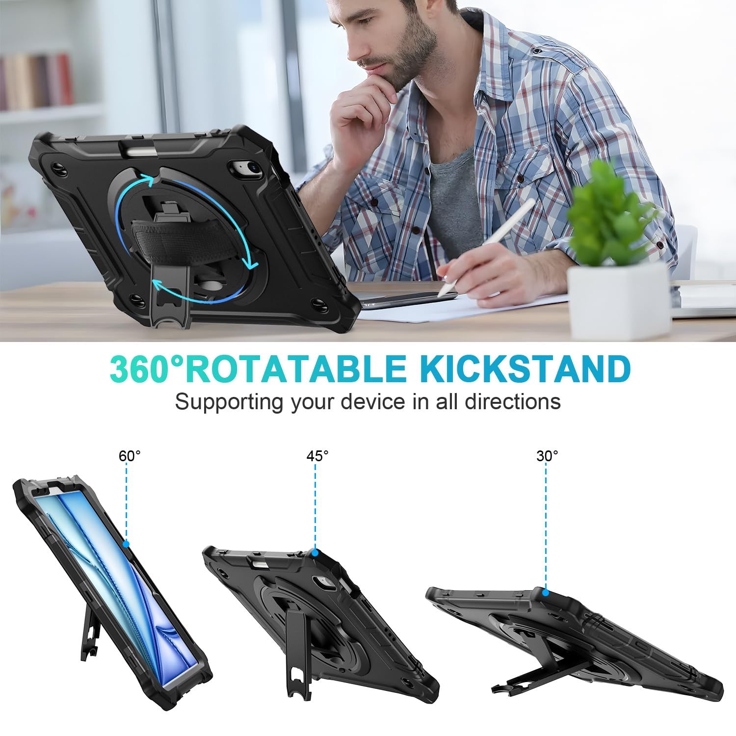 ZtotopCases for iPad 10th Generation Case 10.9 Inch, Shockproof Rugged Drop Protection Cover with 360° Rotatable Kickstand & Shoulder Strap & Pencil Holder for 10.9'' iPad Case 2022 Released, Black