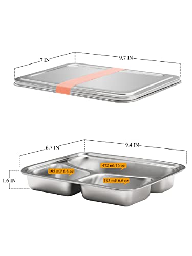 VENTION Stainless Steel Kids Plates with Lids, Divided Plates for Kids, 3 Compartment Kids and Toddler Plates, 2 Pack