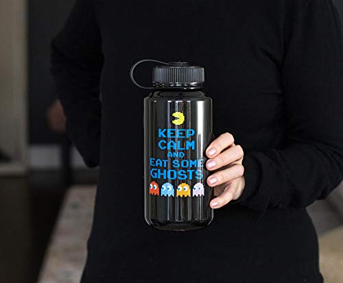 Pac-Man "Keep Calm and Eat Some Ghosts" Water Bottle | BPA-Free Large Plastic Water Jug With Screw Top Lid | Hydration For Outdoor Sports, Gym, Yoga | Holds 32 Ounces