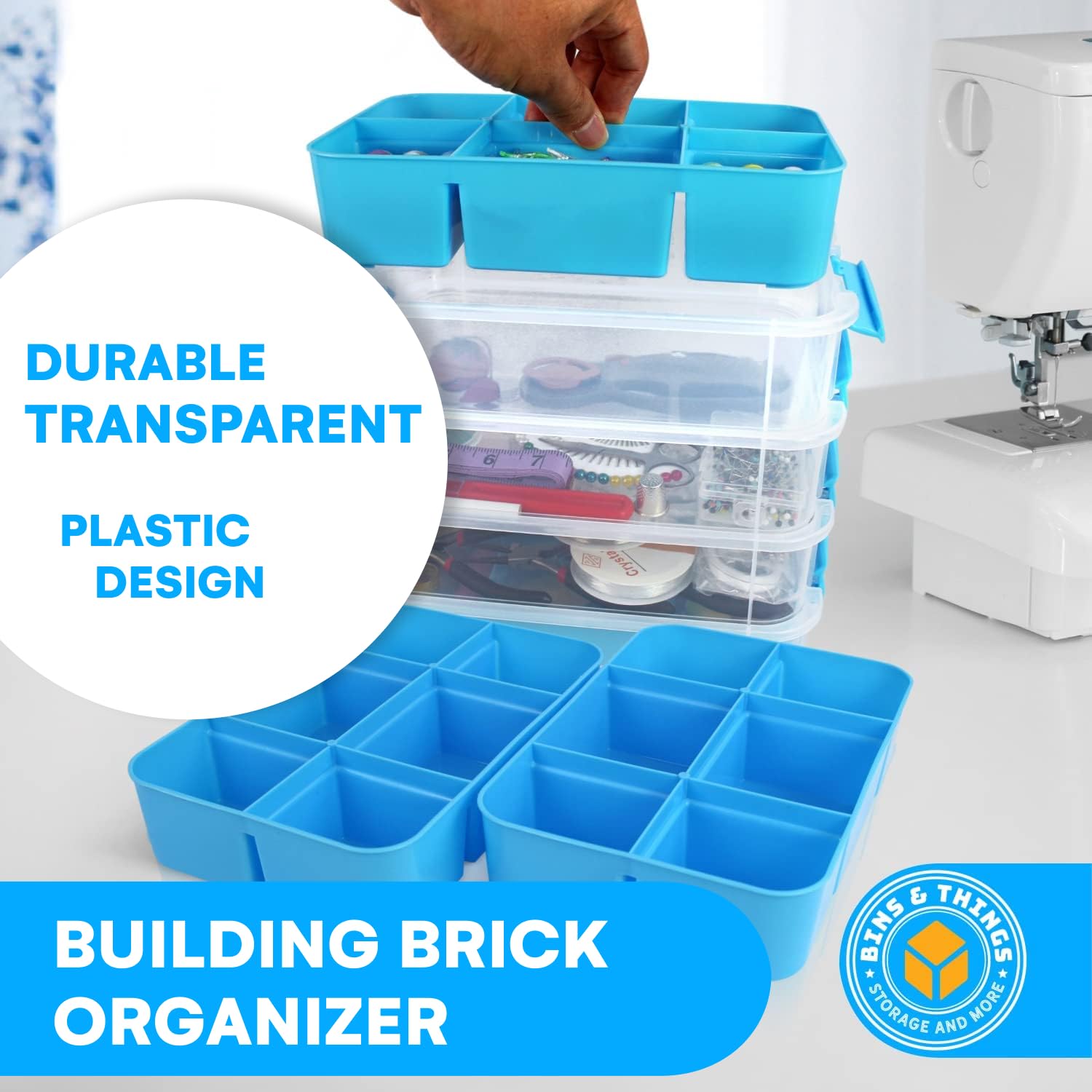Multi-Compartment Stackable Craft Storage Organizer Box with Dividers - Plastic Hobby Art Organizer Storage Containers, Beads, Sewing Supplies, and Jewelry Making - Craft Organizers Container (Blue)