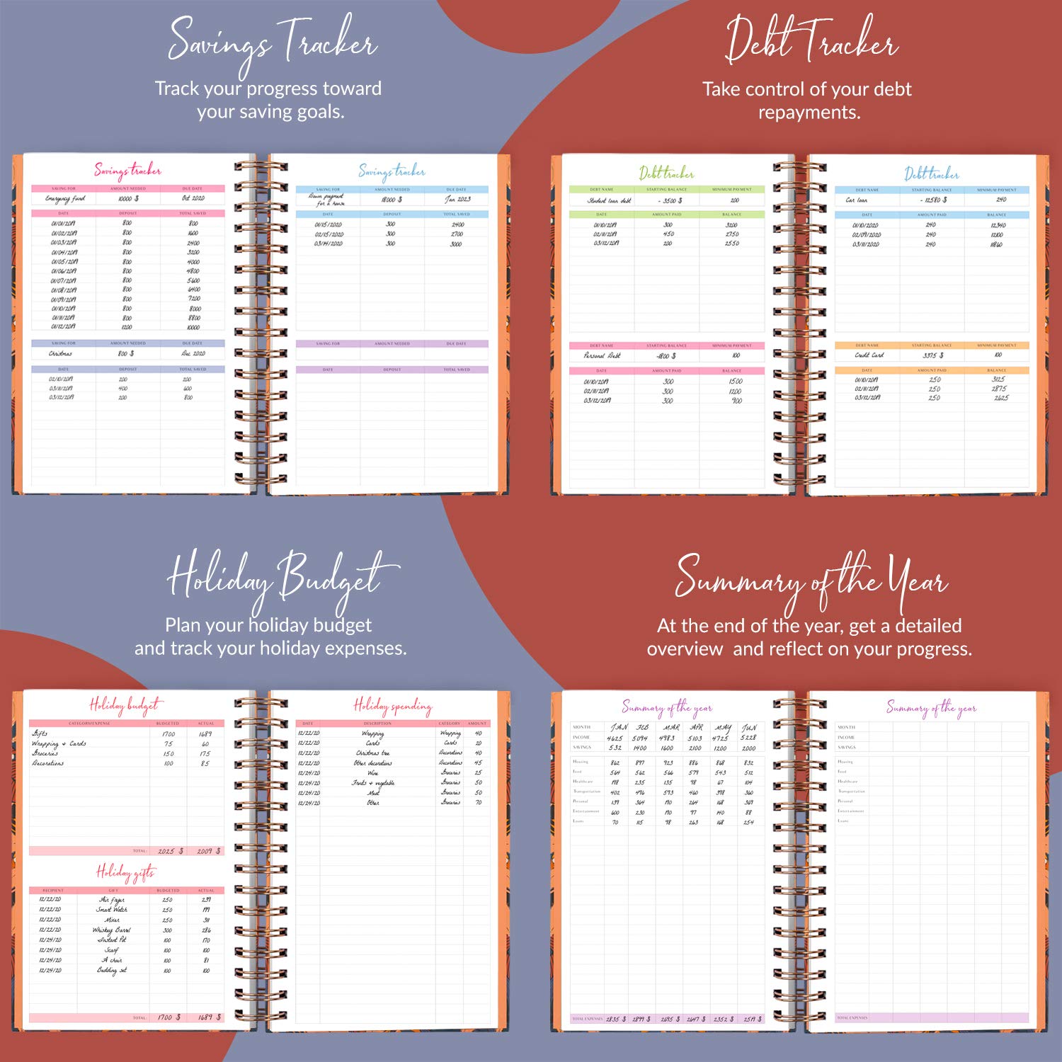 PLANBERRY Budget Planner & Monthly Bill Organizer with Pockets Premium – Home Finance & Bill Payment Organizer – Budgeting Book with Income & Expense Tracker - 7x8.5″ Hardcover (Tropical Night)