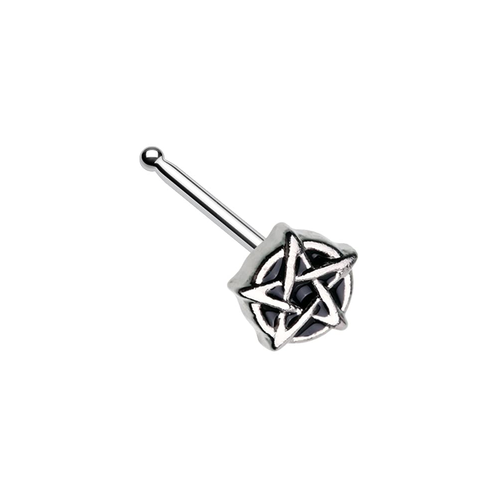 Pierced Owl 20GA Stainless Steel Black Gothic Pentagram Nose Bone Stud