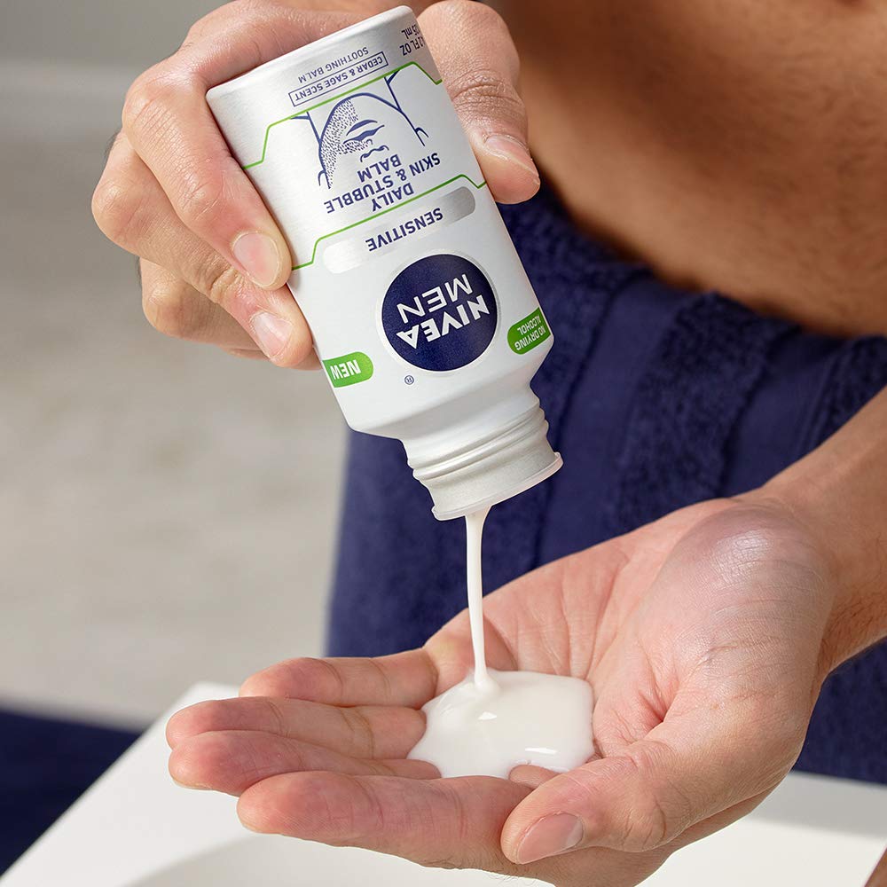 NIVEA Men Sensitive Skin & Stubble Balm - Mens Face Lotion for Before and After Shave – 4.2 Fl. Oz. Bottle