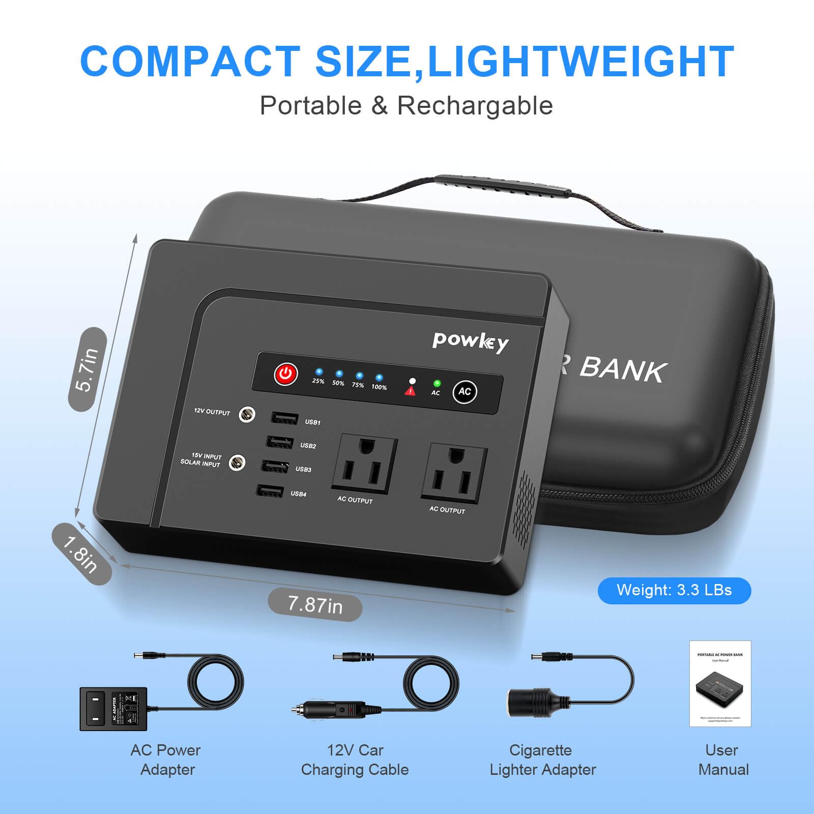 Powkey Portable Power Station 200W, 146Wh Portable Solar Generator Battery Pack with 2 Pure Sine Wave AC Outlets/4 USB A/1 DC Port, Lithium Battery Backup Power Supply for Camping Travel Outdoor Home