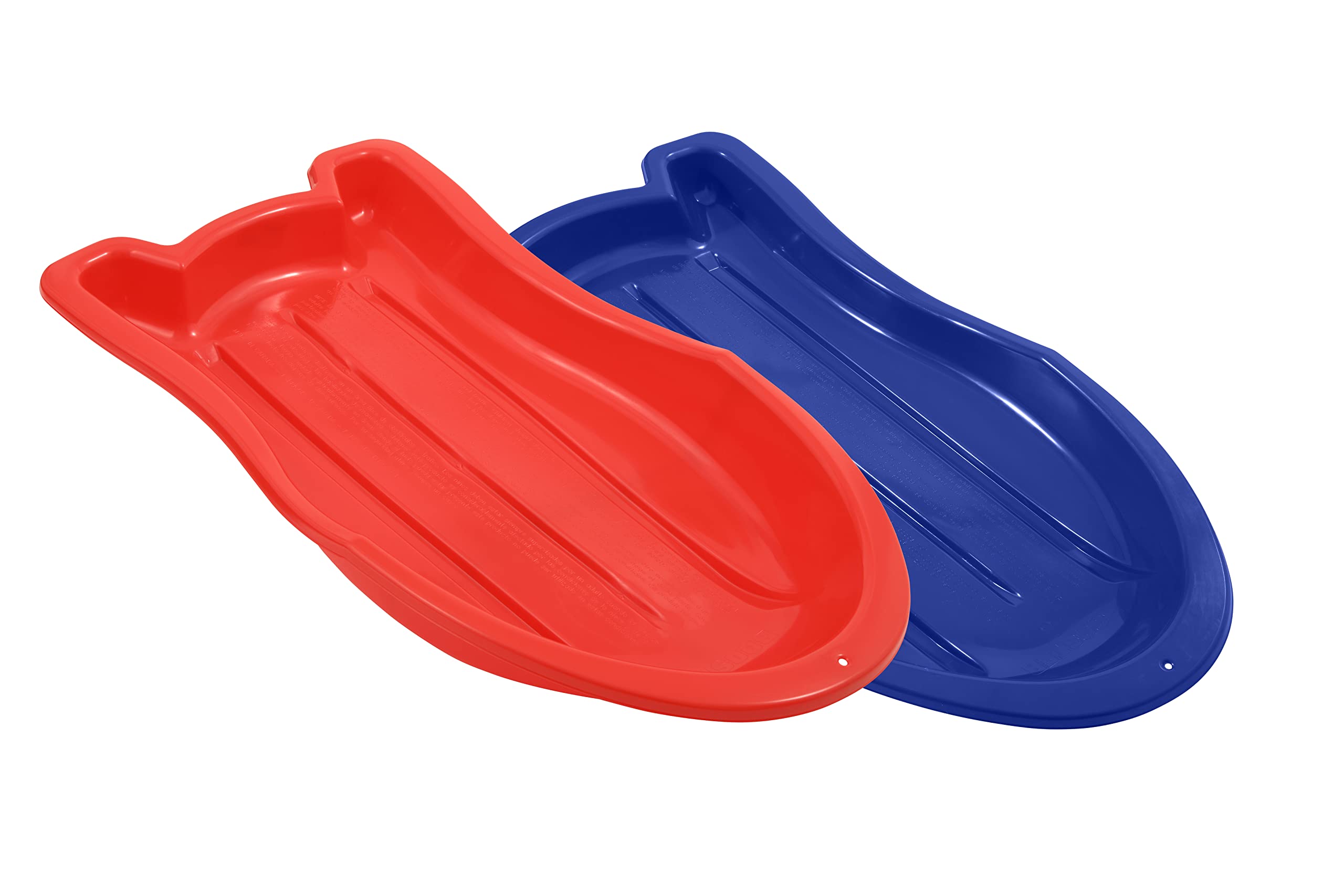 Superio Pack of 2 Toboggan Snow Sleds for Kids and Adults, 37" Plastic Sleds with Pull Ropes and Handles (Red-Blue)