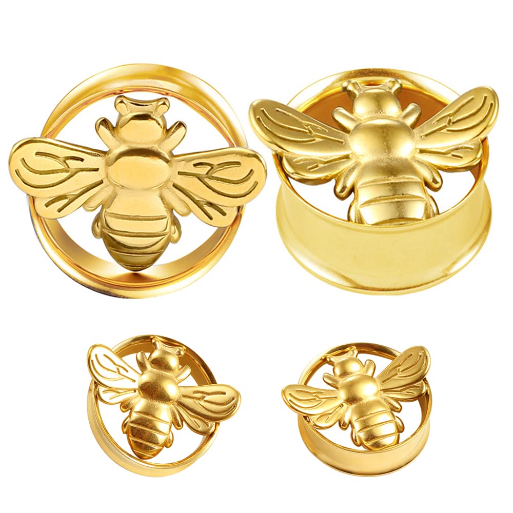 SUPTOP Ear Gauges Ear Plugs and Tunnels for Women Surgical Steel Screwed Ear Tunnels Bee Unique stretched Ears Size 0G