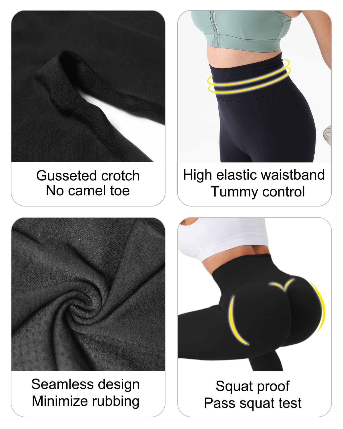 SULTOPY Workout Leggings for Women Seamless Butt Lifting High Waisted Tummy Control Yoga Pants Black