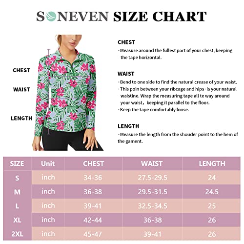 Women's Golf Shirt Long Sleeve 1/4 Zip Pullover Tennis Shirts Running Hiking Outdoor Tops (Print C, XXL)