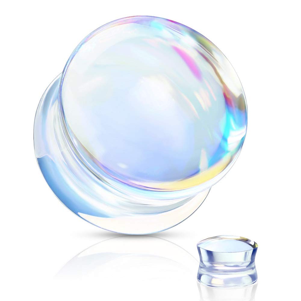 Pierced Owl Iridescent Glass Double Flared Saddle Plug Gauges, Sold as a Pair (8mm (0GA))