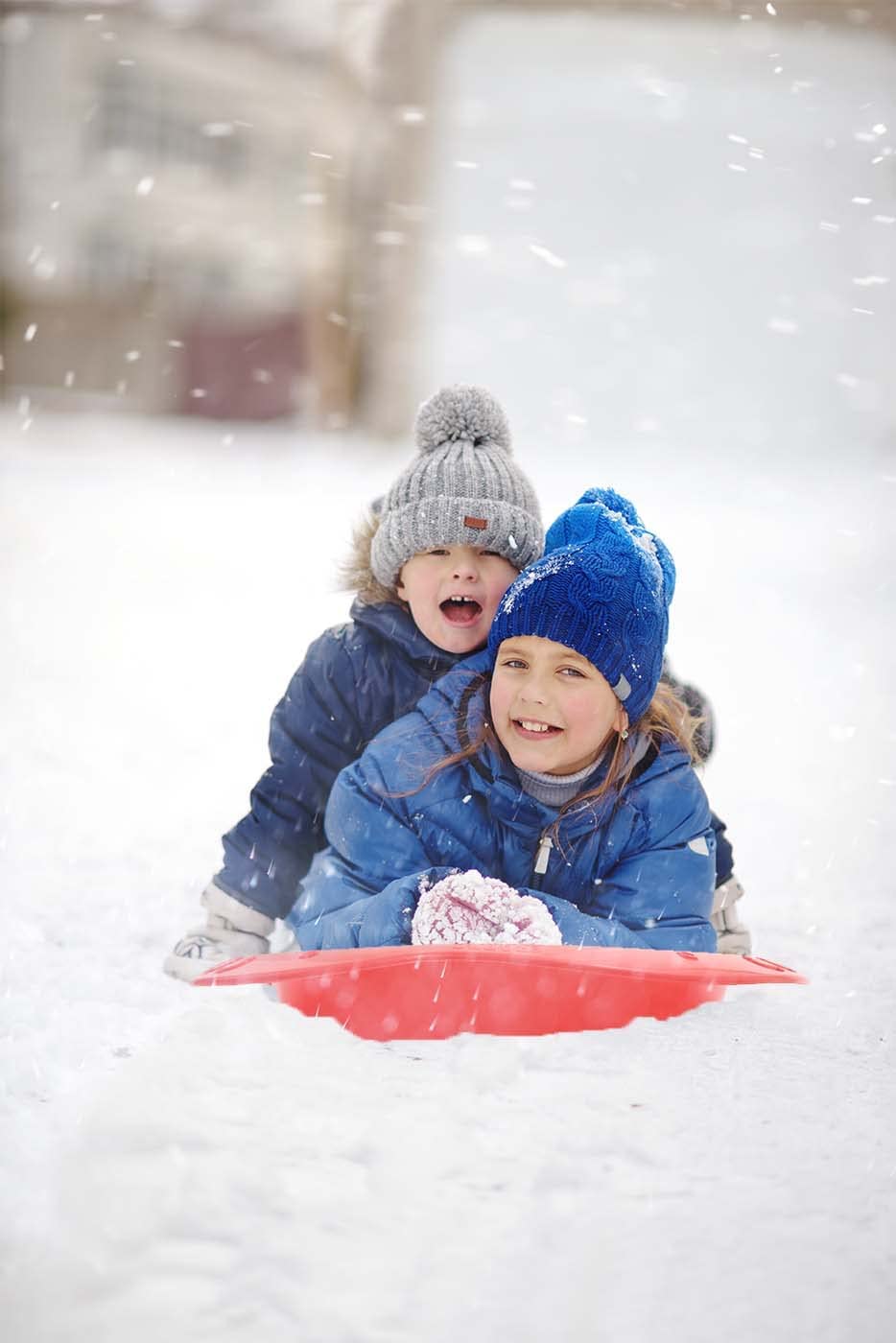 Superio Toboggan Snow Sled for Kids and Adults, 36" and 48" Heavy Duty Plastic Slider with Handles and Hole for Pull Ropes- Kid and Adult Winter Fun, 3 Pack (Red, Yellow, Blue-36)