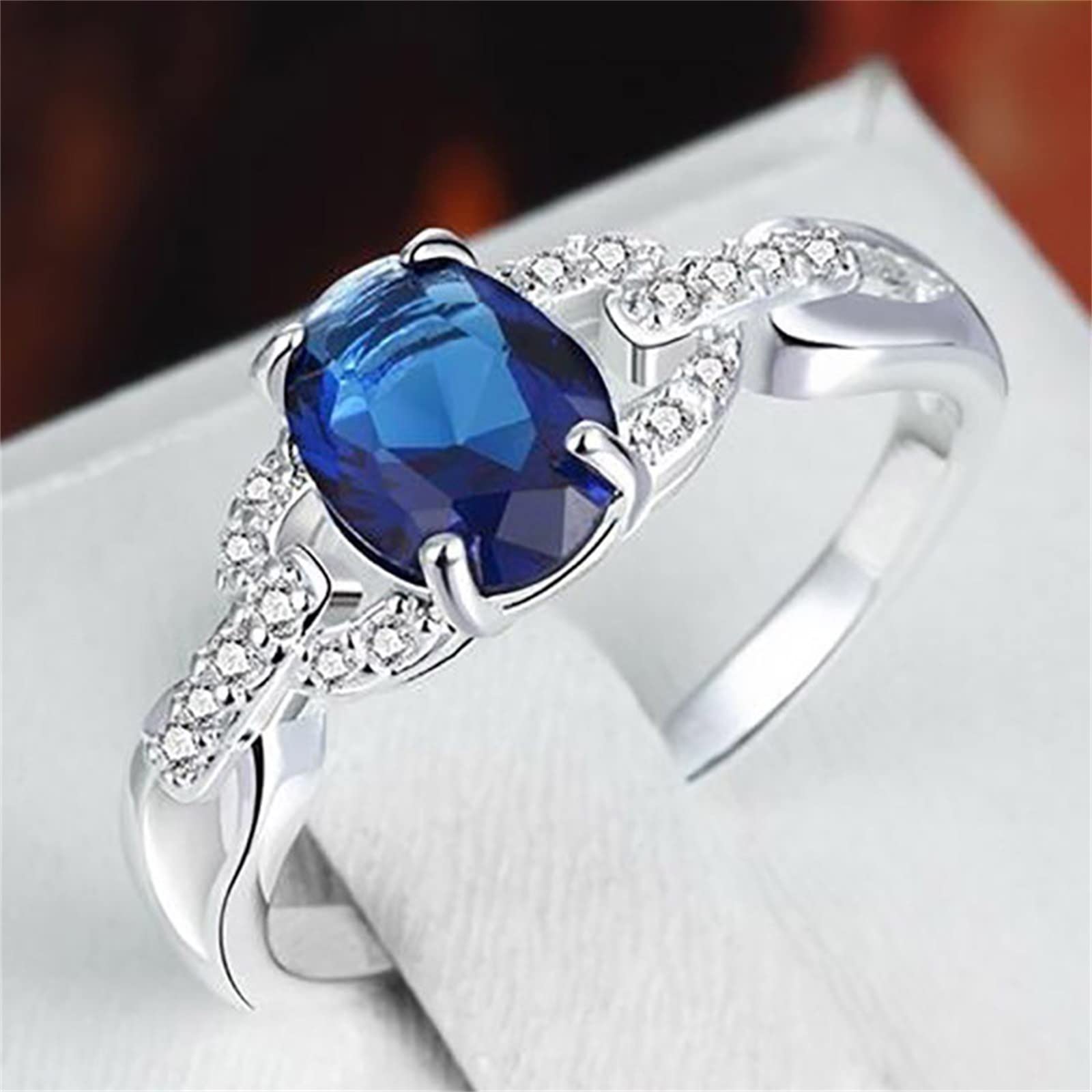 QINGWEI Oval Ruby Band Ring for Women Wedding Engagement Proposal Diamond Ring Birthday Valentine's Jewelry Gift for Mom Girlfriend