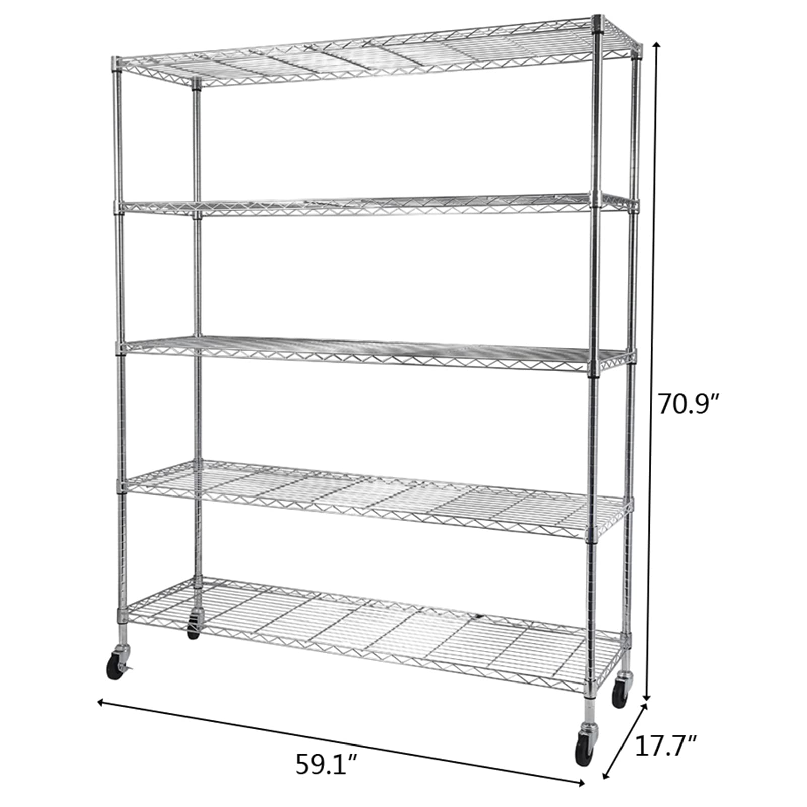 Ymlpre Commercial 5 Tier Steel Wire Shelving Unit with Wheels Ultradurable Heavy Duty Metal Storage Rack Organizer for Garage, Warehouse, Office, Restaurant, Classroom, Kitchen, 5-Tier with Wheels
