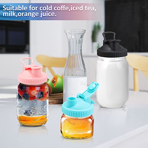 TRUSBER 4 Pack Reusable Lid Fits Mason Jar Regular Mouth (70mm), Plastic Drinking Lids with Pour Spout Compatible with Mason Jars, Dishwasher Safe (JAR NOT INCLUDED)