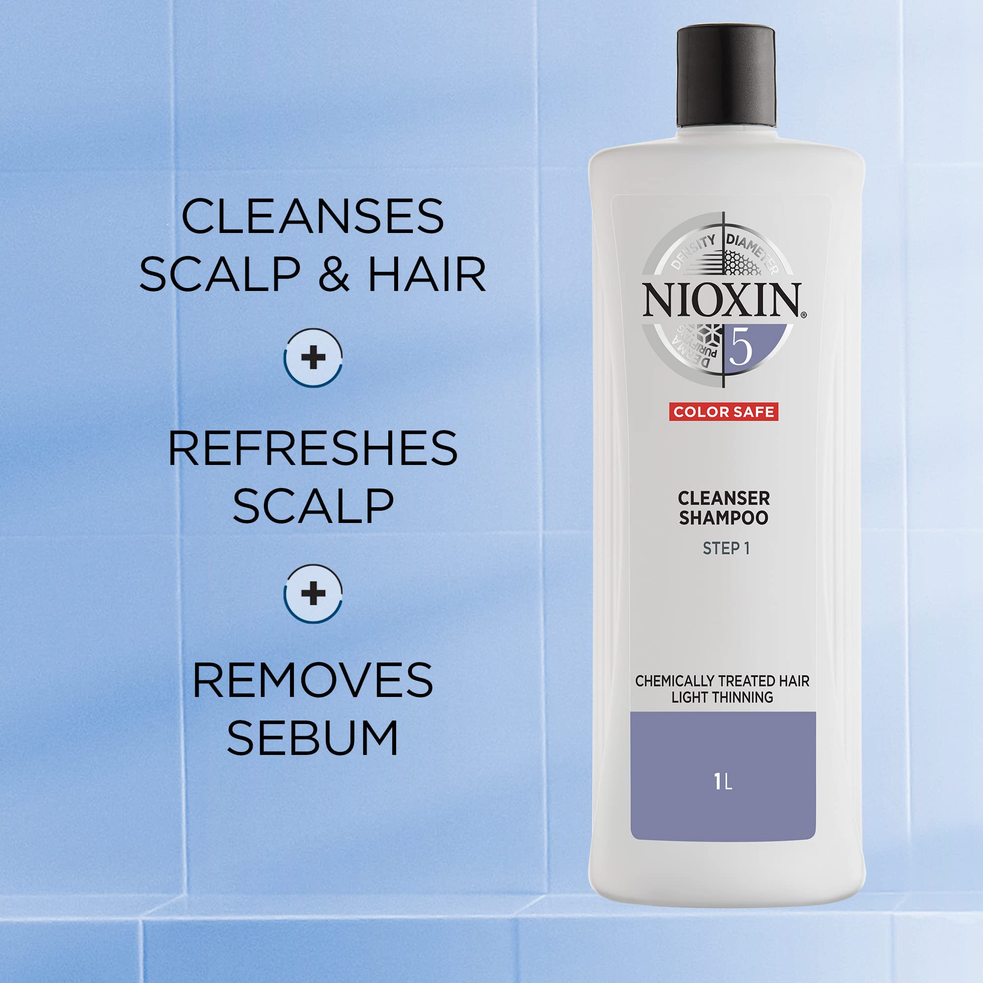 Nioxin System 5 Scalp Cleaning Shampoo and Therapy Conditioner Set for Chemically Treated Hair with Light Thinning