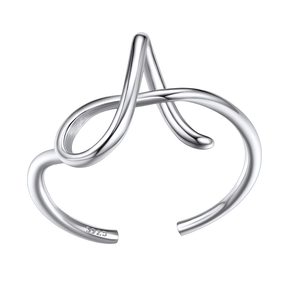 SILVERCUTE Cute Silver Initial Ring Open Adjustable Women Stackable Rings|925 Sterling Silver A-Z 26 Letters Initial Name Rings for Women(Alpahbet A)