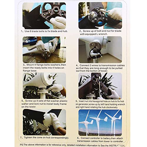 QAZNHODDS Wind Turbine Generator kit, 6000W 6 Blade Wind Industrial Machinery Equipment with Wind Boosting Controller for Terrace, Marine, Motorhome, Chalet, Boat,1,12V