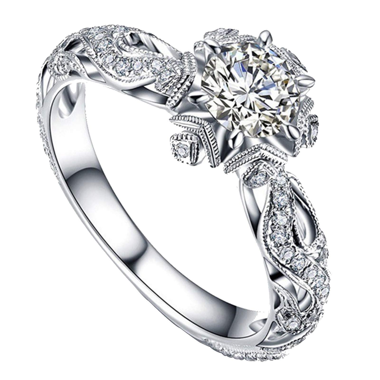 Women Hollow Ring Wedding Engagement Jewelry Accessories Rings (Silver, 11)
