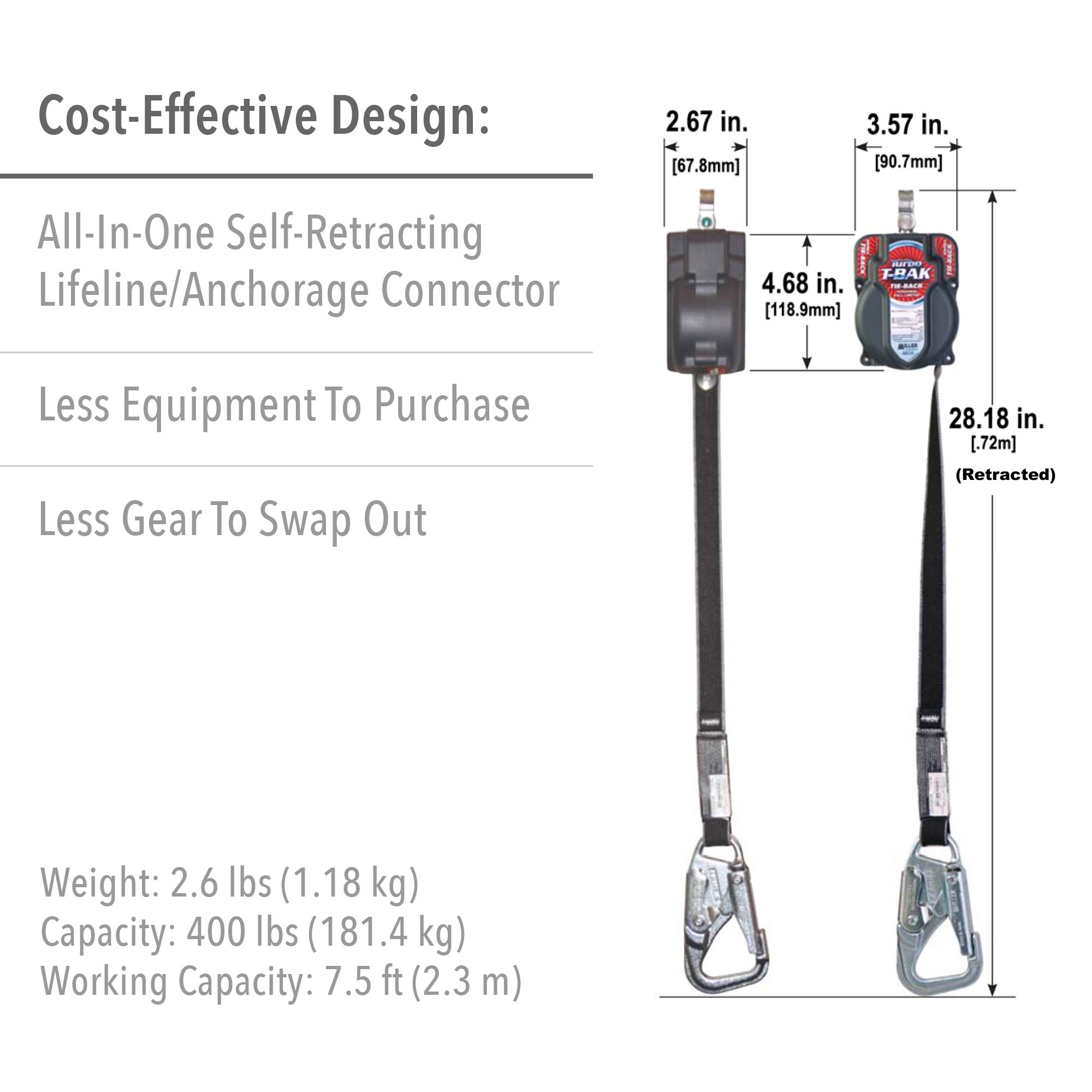 Miller Honeywell Home Miller Turbo T-BAK 7.5-Foot Tie-Back Personal Fall Limiter with Aluminum Twist-Lock Carabiner (MFLT-3/7.5FT)