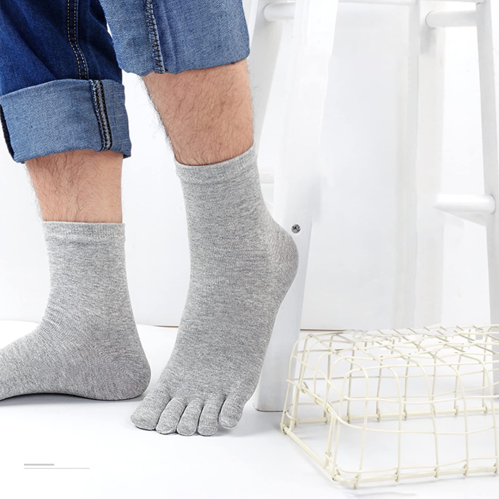 Meaiguo Toe Socks Running Five Finger Crew Cotton for Men Women 4 Pack(MenA1)